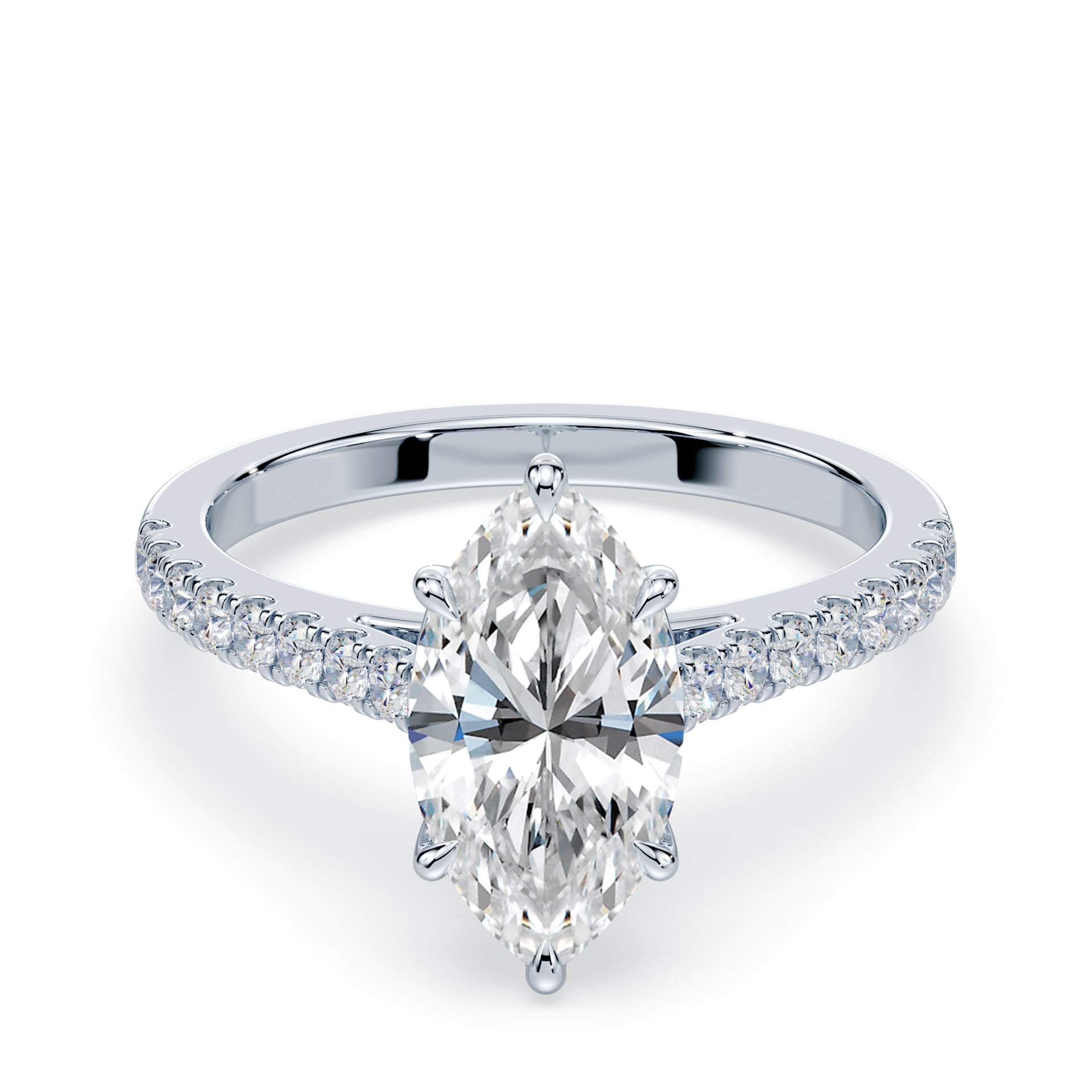 Marquise Cut Slim Pave Cathedral Platinum Ring – Plum