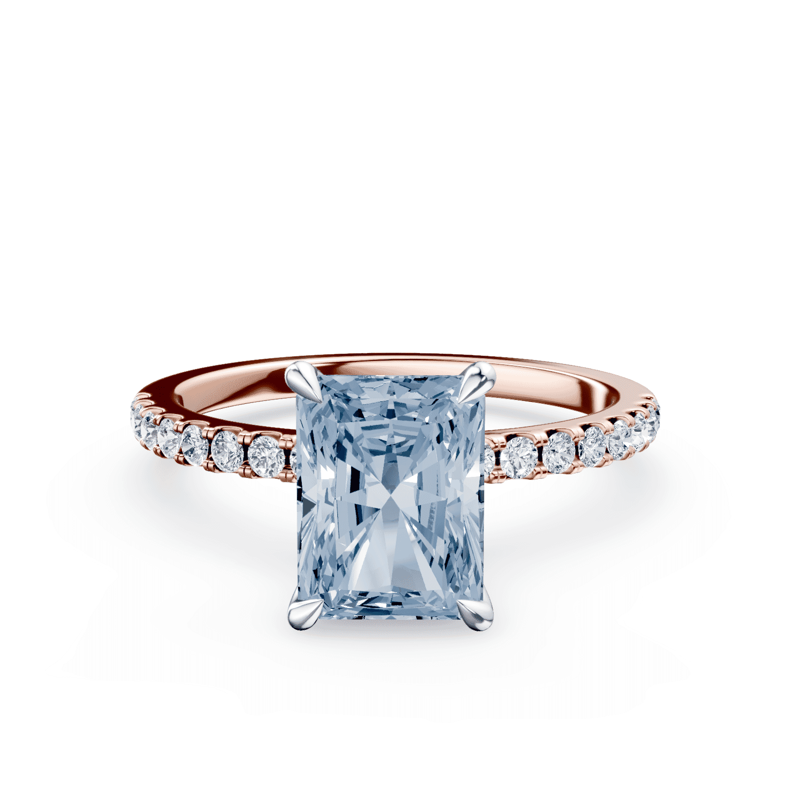 Emerald Cut Blue Diamond Pave Ring | Plum Diamonds