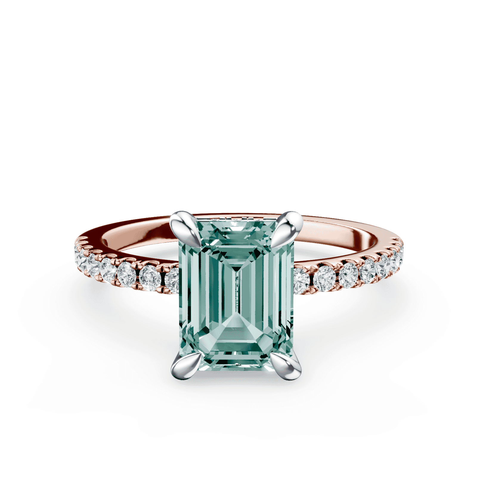 Emerald Cut Low Profile Green Pave Ring | Plum Diamonds