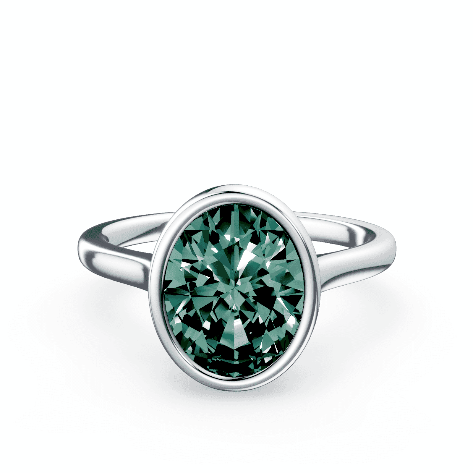 Oval Cathedral Bezel Green Diamond Ring | Plum Diamonds