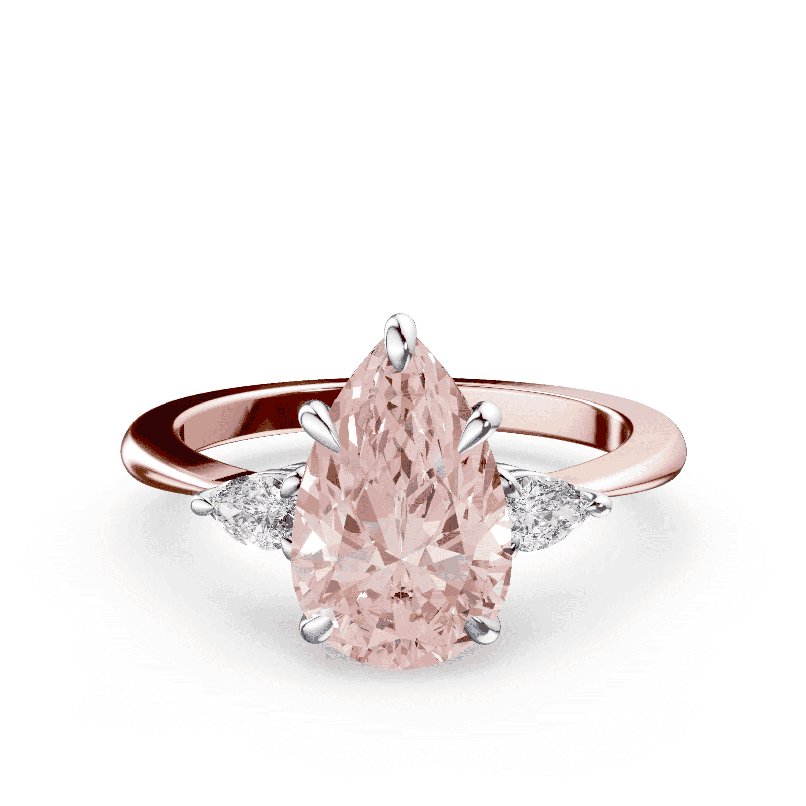 Pear Cut Three Stone Pink Diamond Ring | Plum Diamonds
