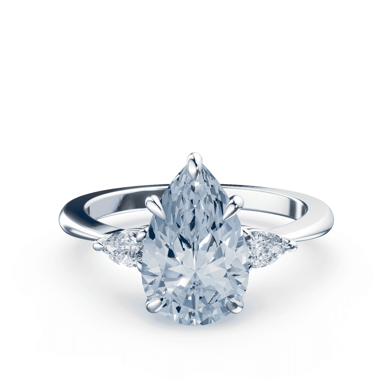 Pear Cut Three Stone Blue Diamond Ring | Plum Diamonds
