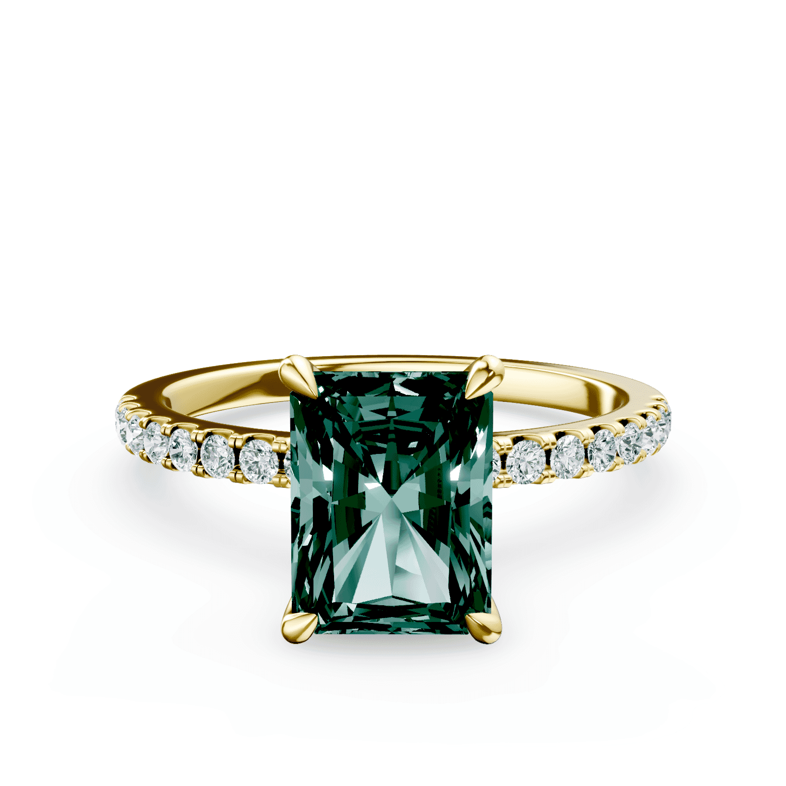 Radiant Cut Green Diamond Pave Ring | Plum Diamonds