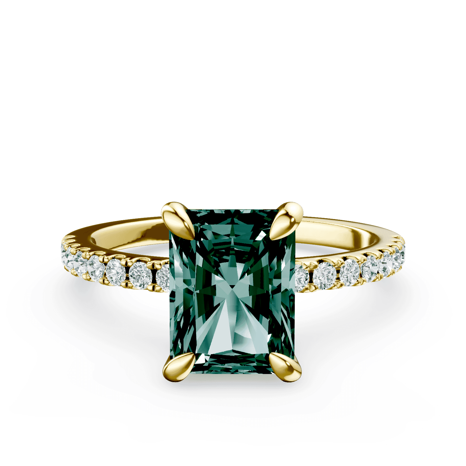 Radiant Cut Low Profile Green Pave Ring | Plum Diamonds