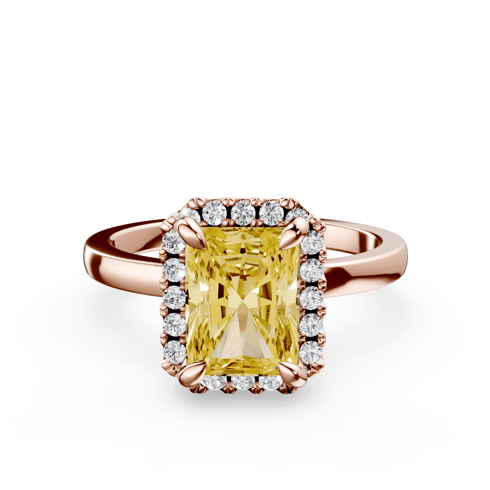 Radiant Cut Halo Yellow Diamond Ring | Plum Diamonds