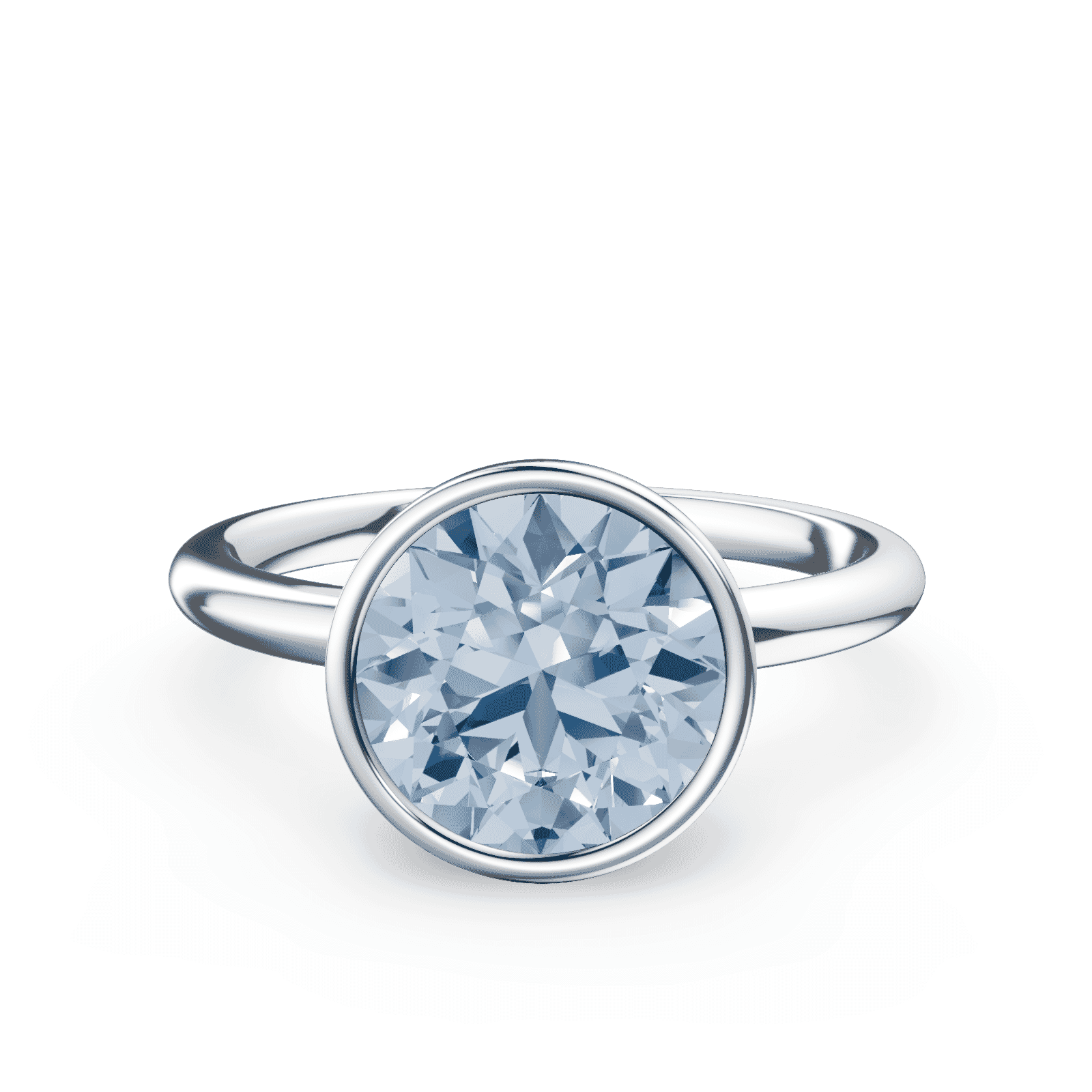 Round Cathedral Bezel Blue Diamond Ring | Plum Diamonds
