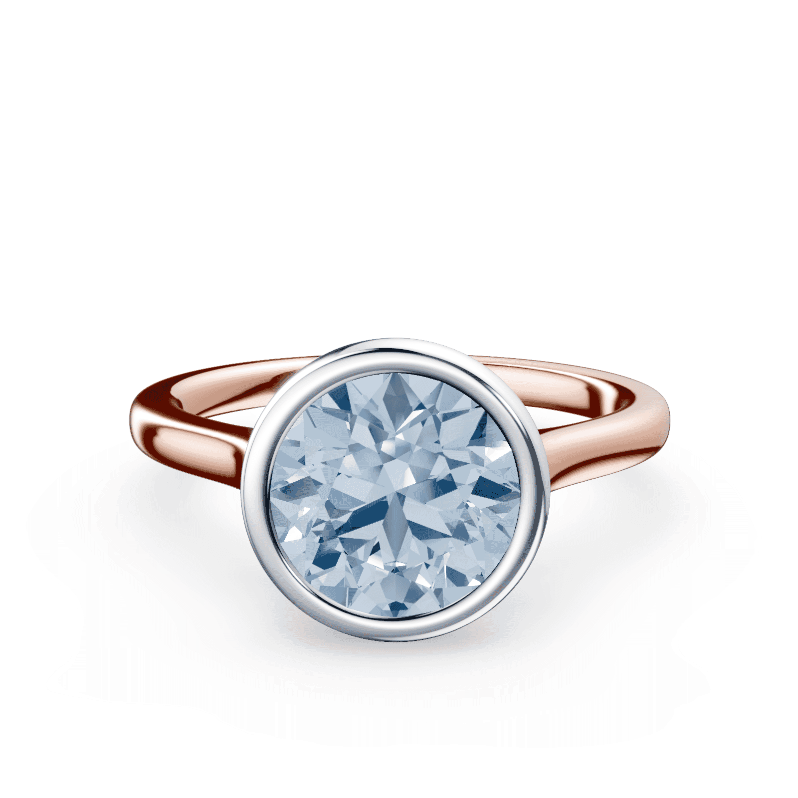 Round Cathedral Bezel Blue Diamond Ring | Plum Diamonds