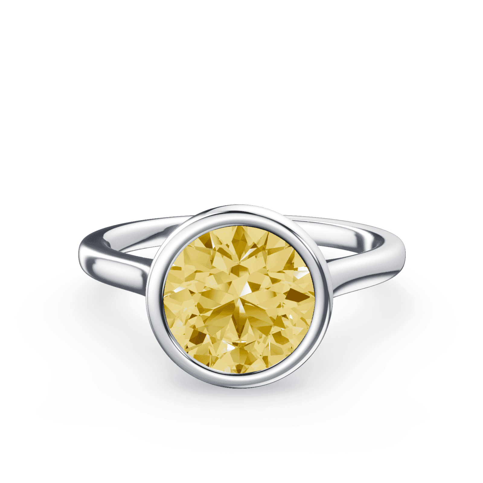 Round Three Stone Yellow Diamond Ring | Plum Diamonds