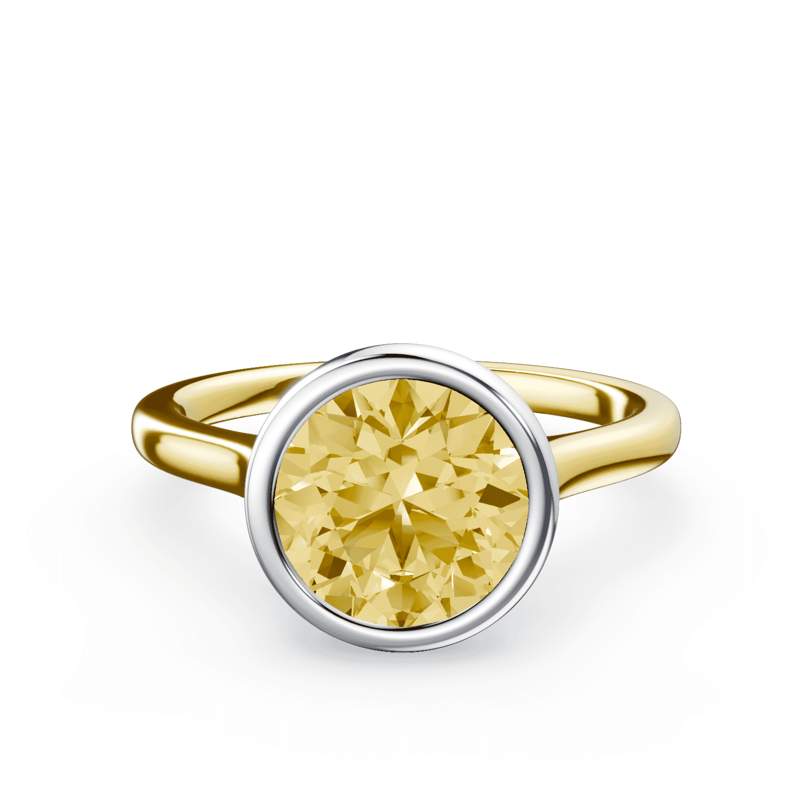 Round Cathedral Bezel Yellow Diamond Ring | Plum Diamonds