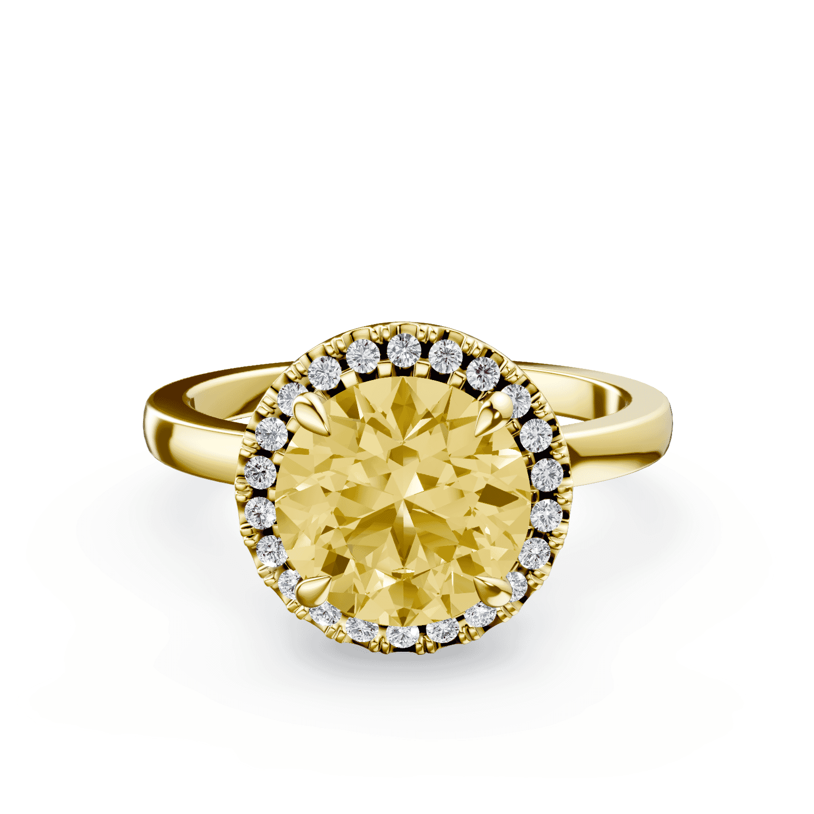 Round Halo Yellow Diamond Ring | Plum Diamonds