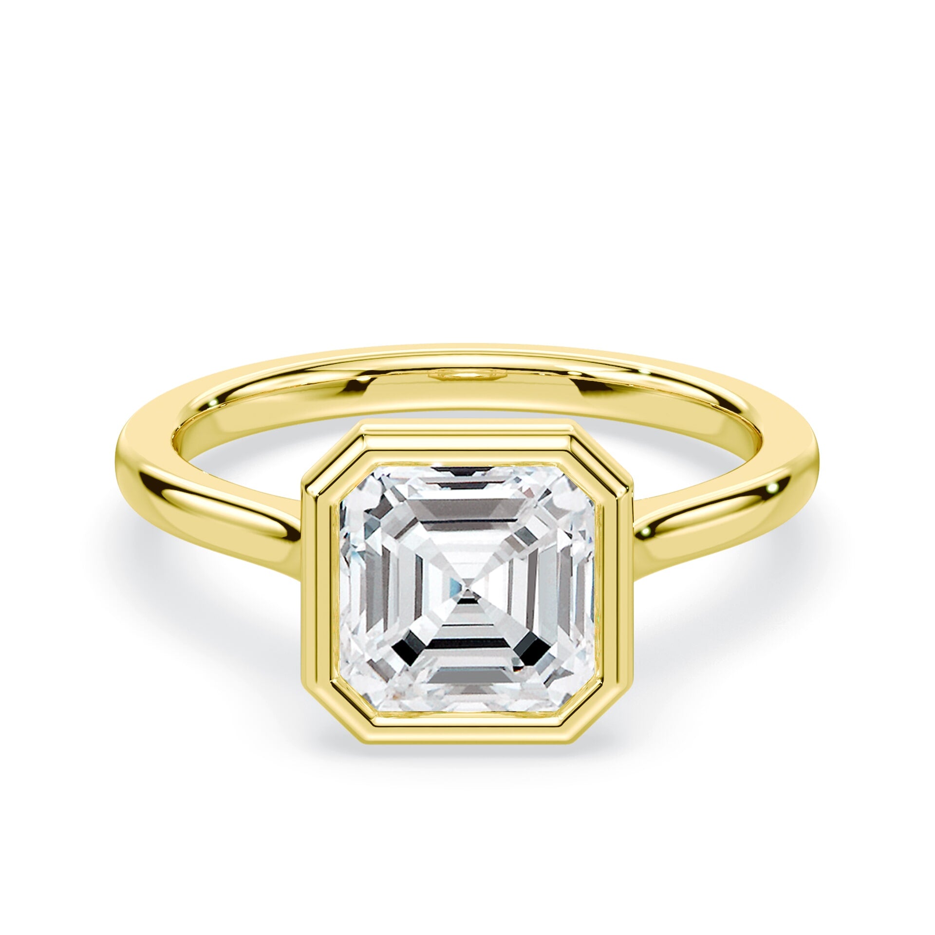 Asscher Cut Bezel Cathedral Ring – Plum
