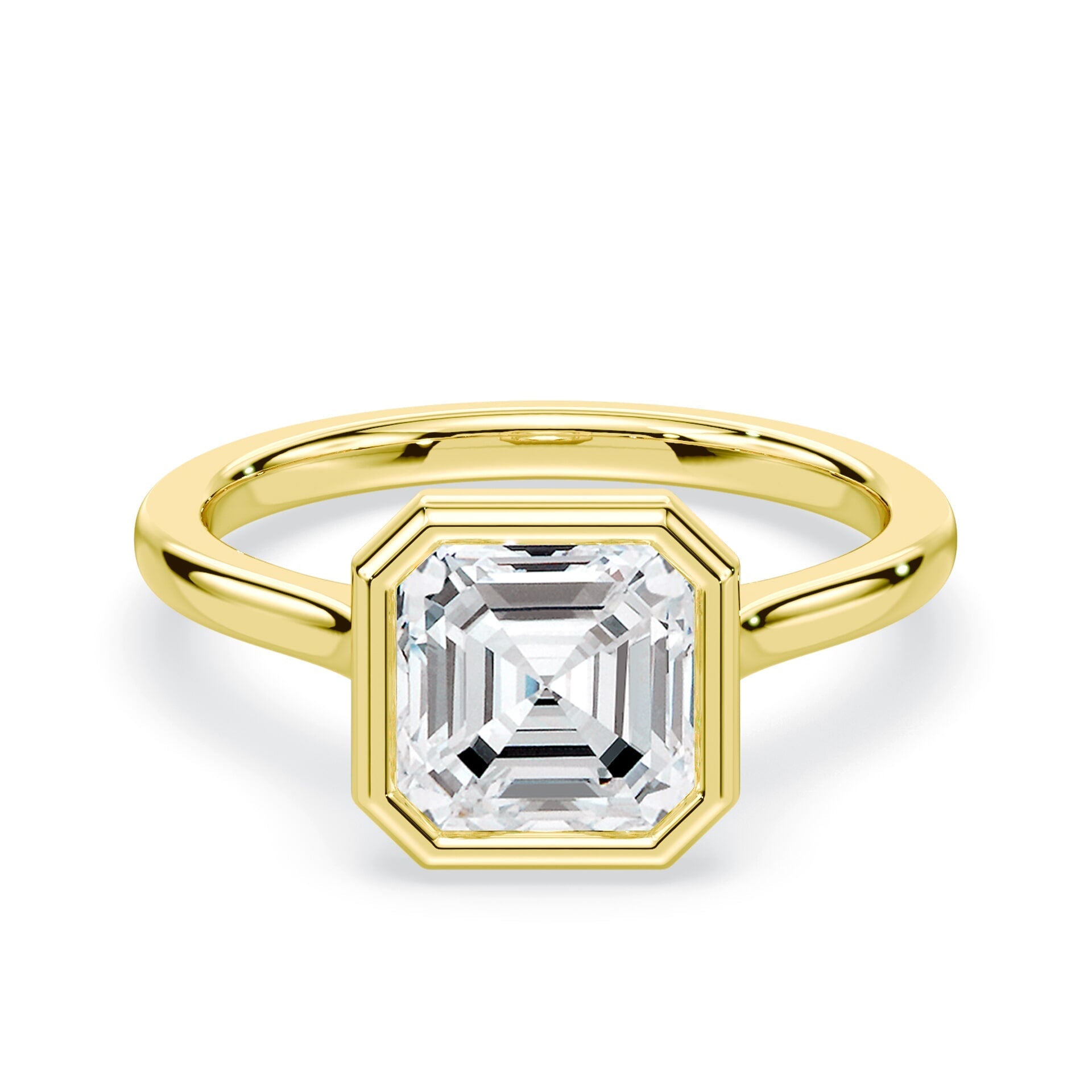 Asscher Cut Bezel Cathedral Ring – Plum