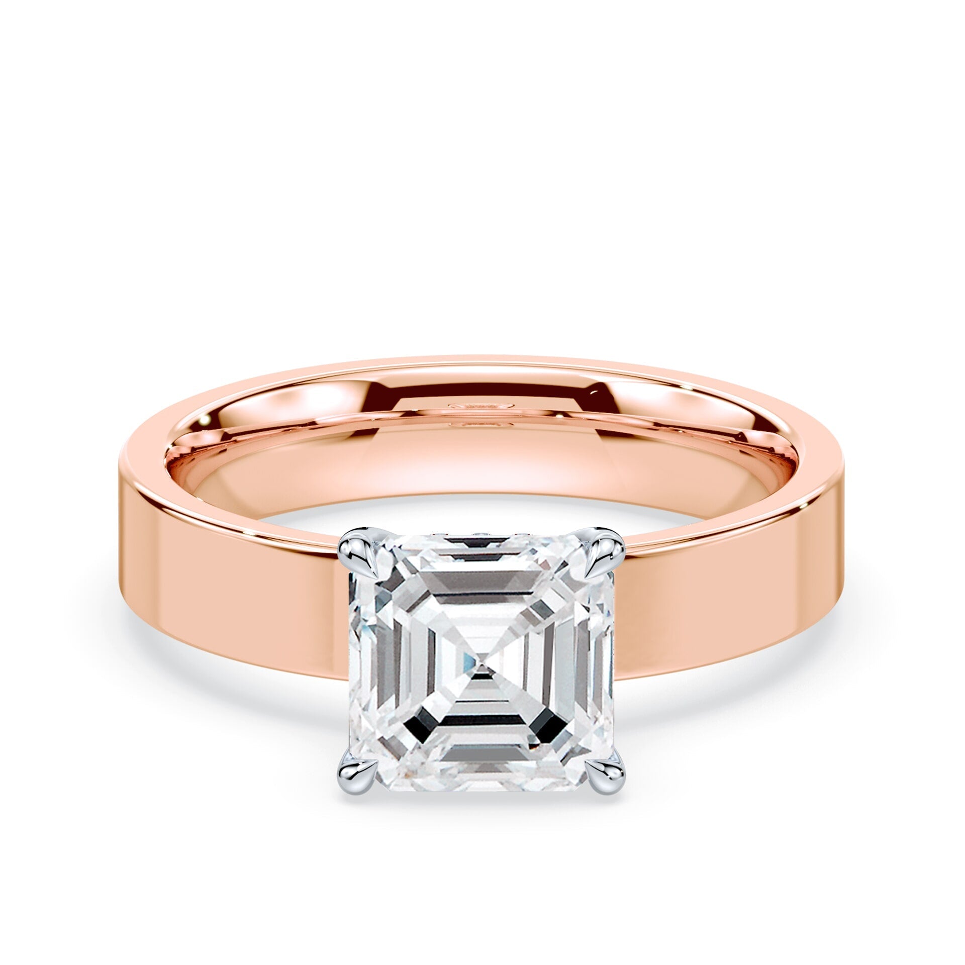 Asscher Cut Low Hidden Halo Wide 2-Tone Rose Ring – Plum