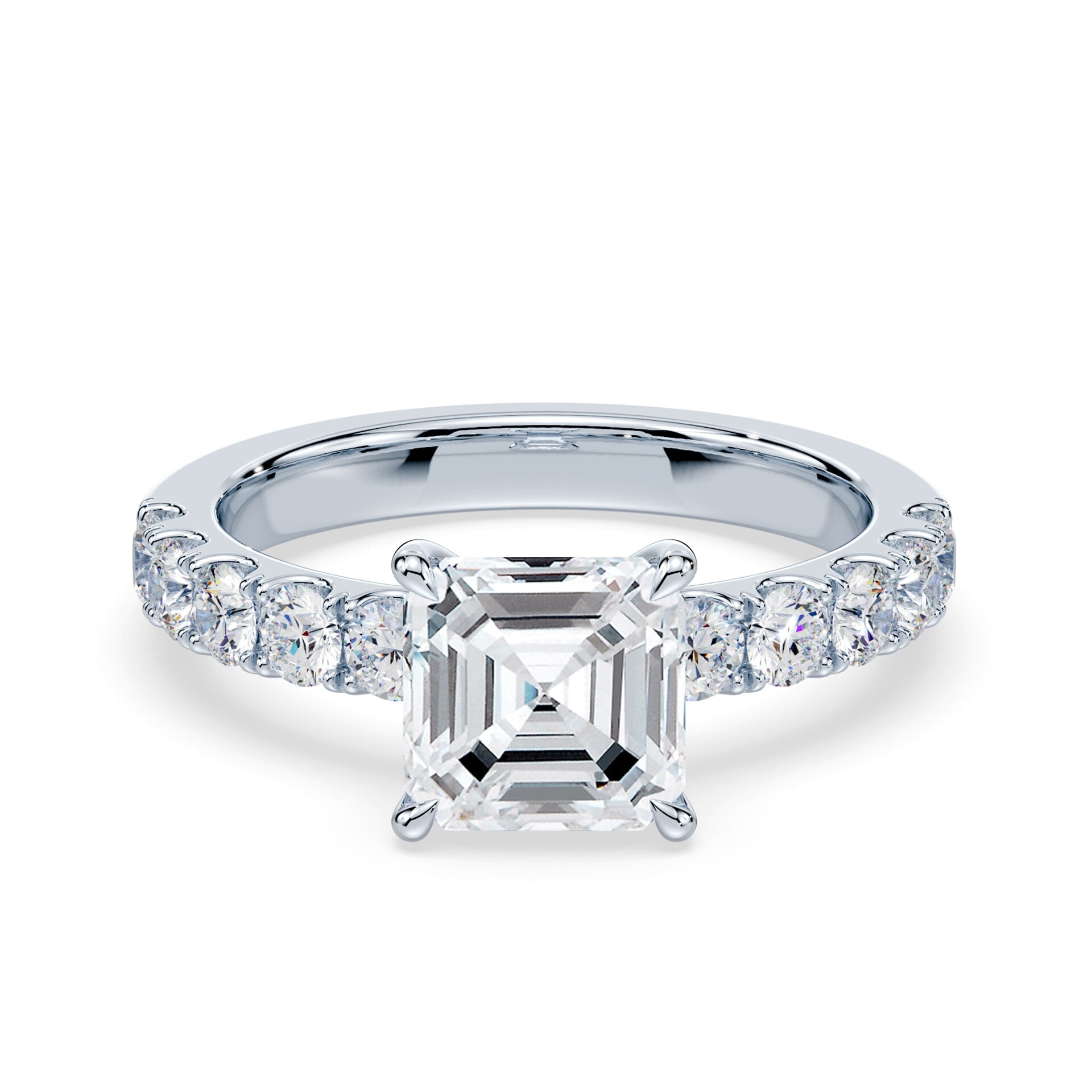 White Gold Asscher Wide Pave Diamond Ring | Plum Diamonds