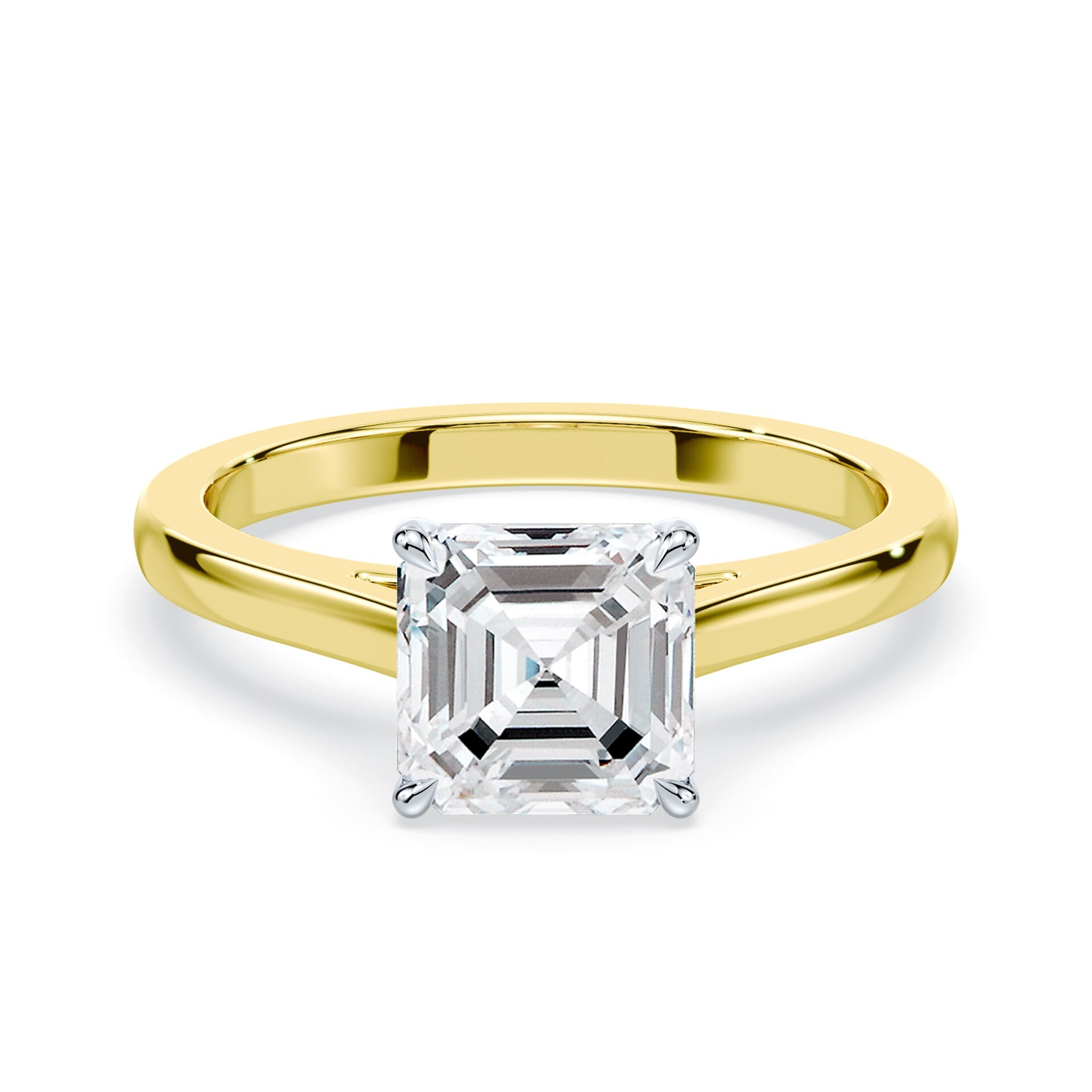 Two Tone Yellow asscher Cut Cathedral Ring | Plum Diamonds