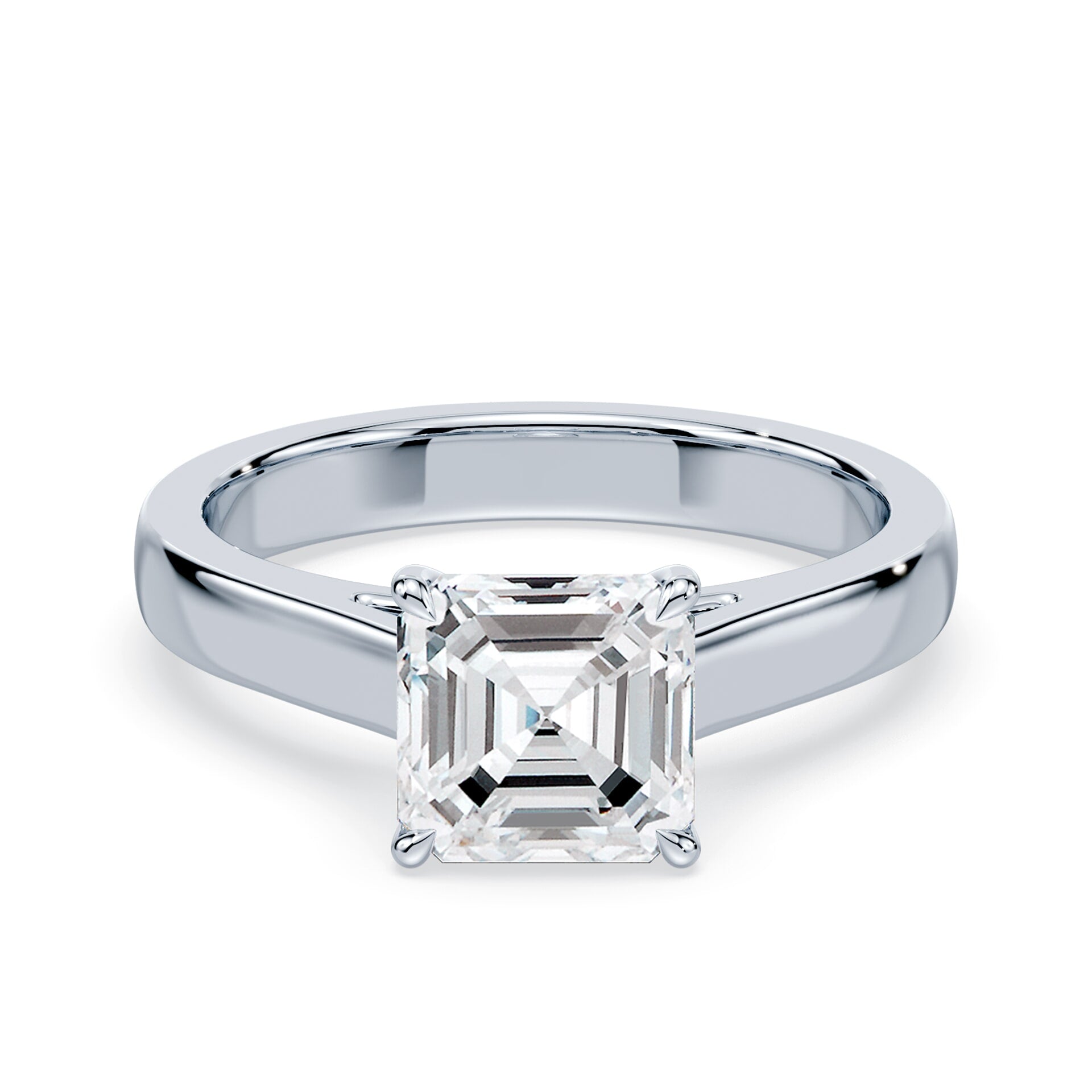 Asscher Cut Wide Cathedral Platinum Ring – Plum