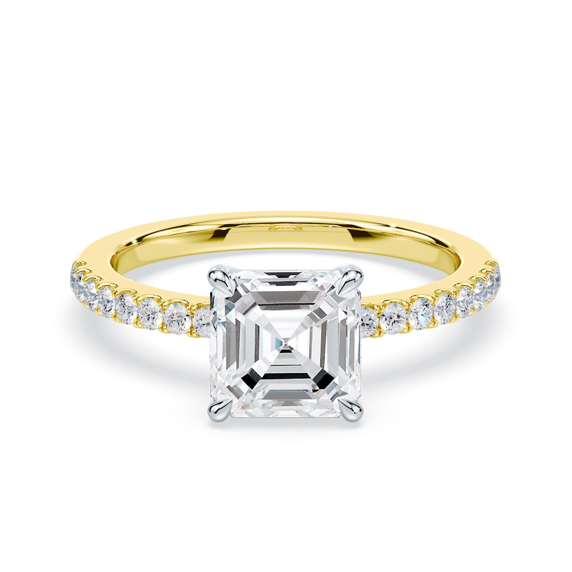 Two Tone Yellow Asscher Low Profile Ring | Plum Diamonds