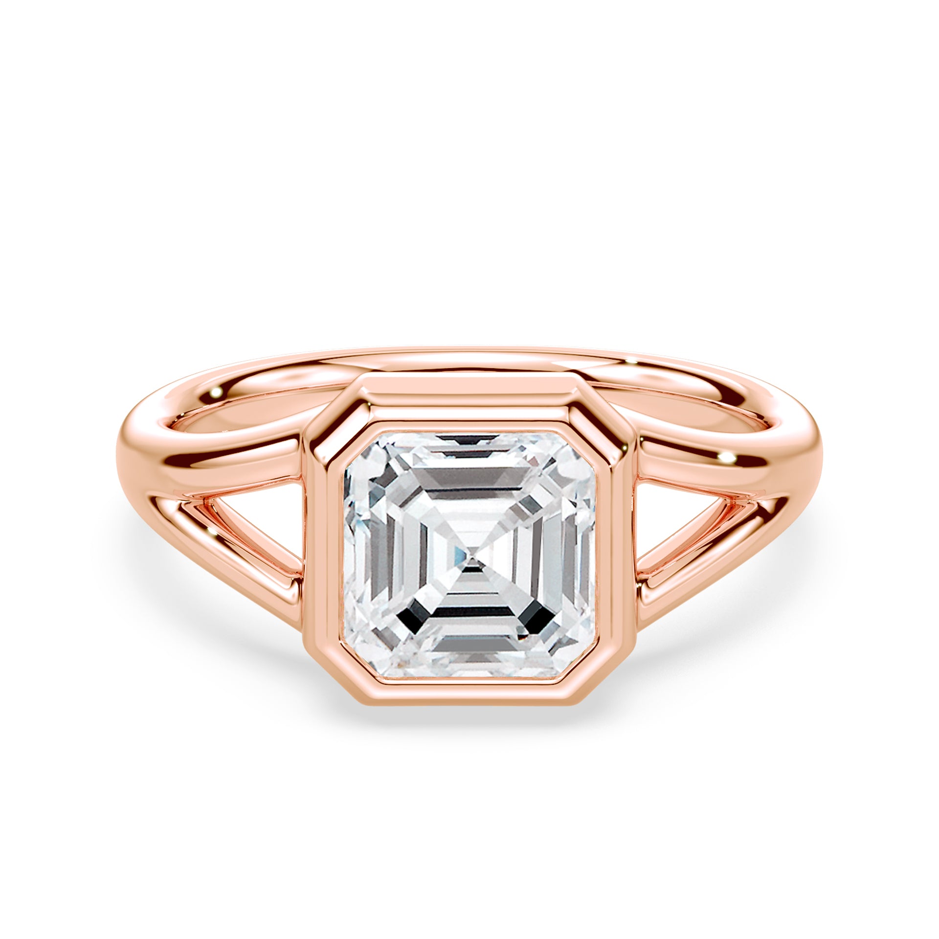 Asscher Cut Low Split Shank Bezel Ring – Plum