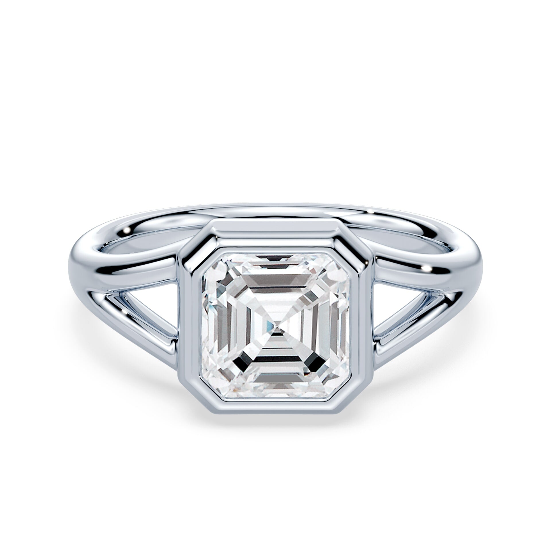 Asscher Cut Low Split Shank Bezel Ring – Plum
