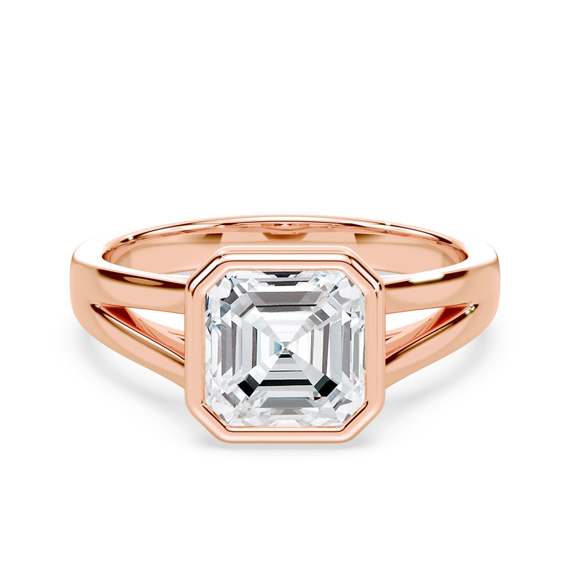 Asscher Cut Split Cathedral Bezel Ring – Plum