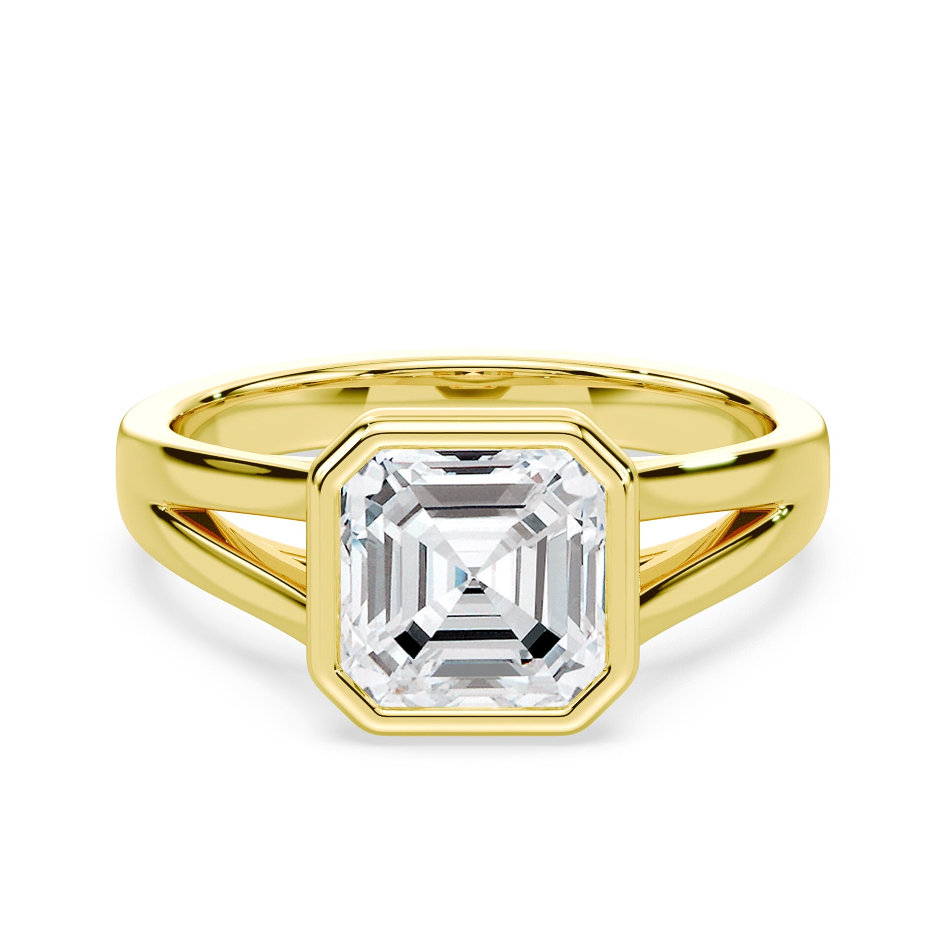 Asscher Cut Split Cathedral Bezel Ring – Plum