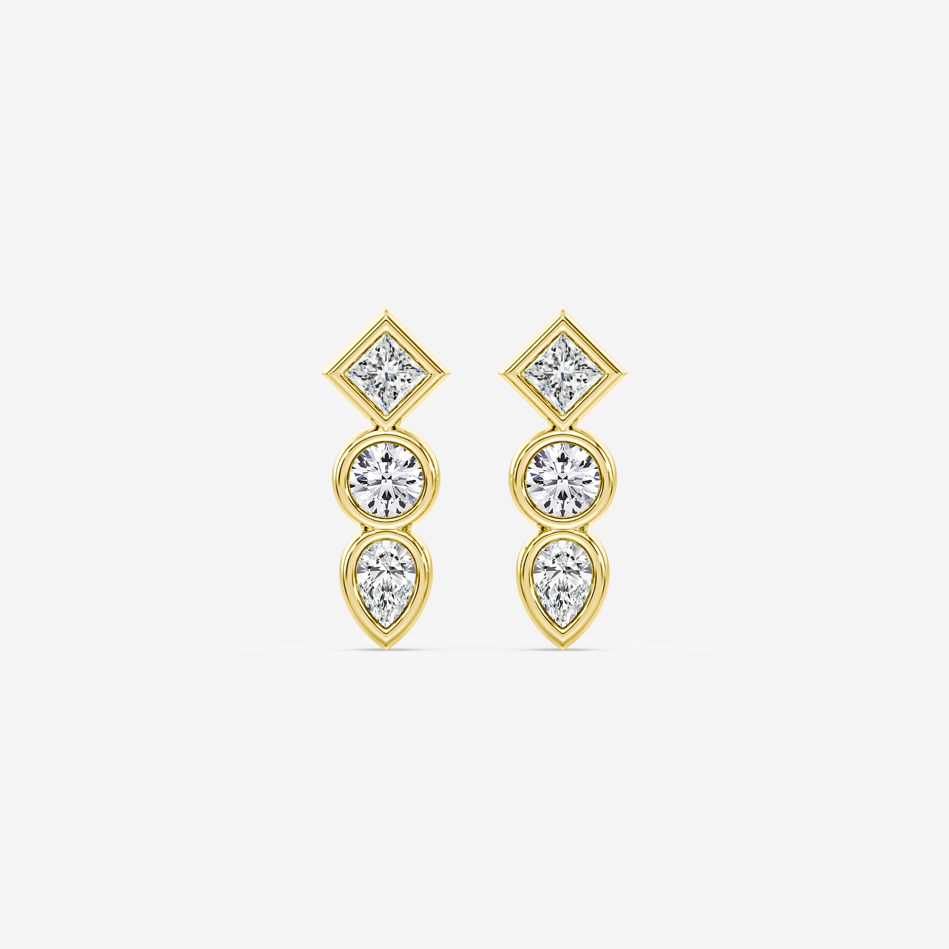 Yellow Gold Mixed Drops Stud Earrings | Plum Diamonds