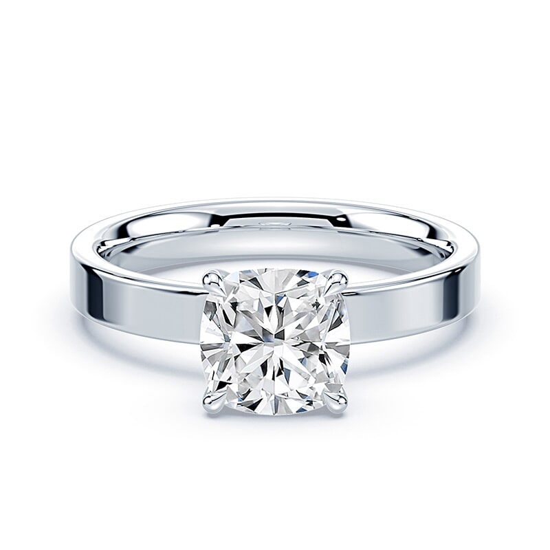 White Gold Cushion Cut Hidden Halo Wide Ring | Plum Diamonds