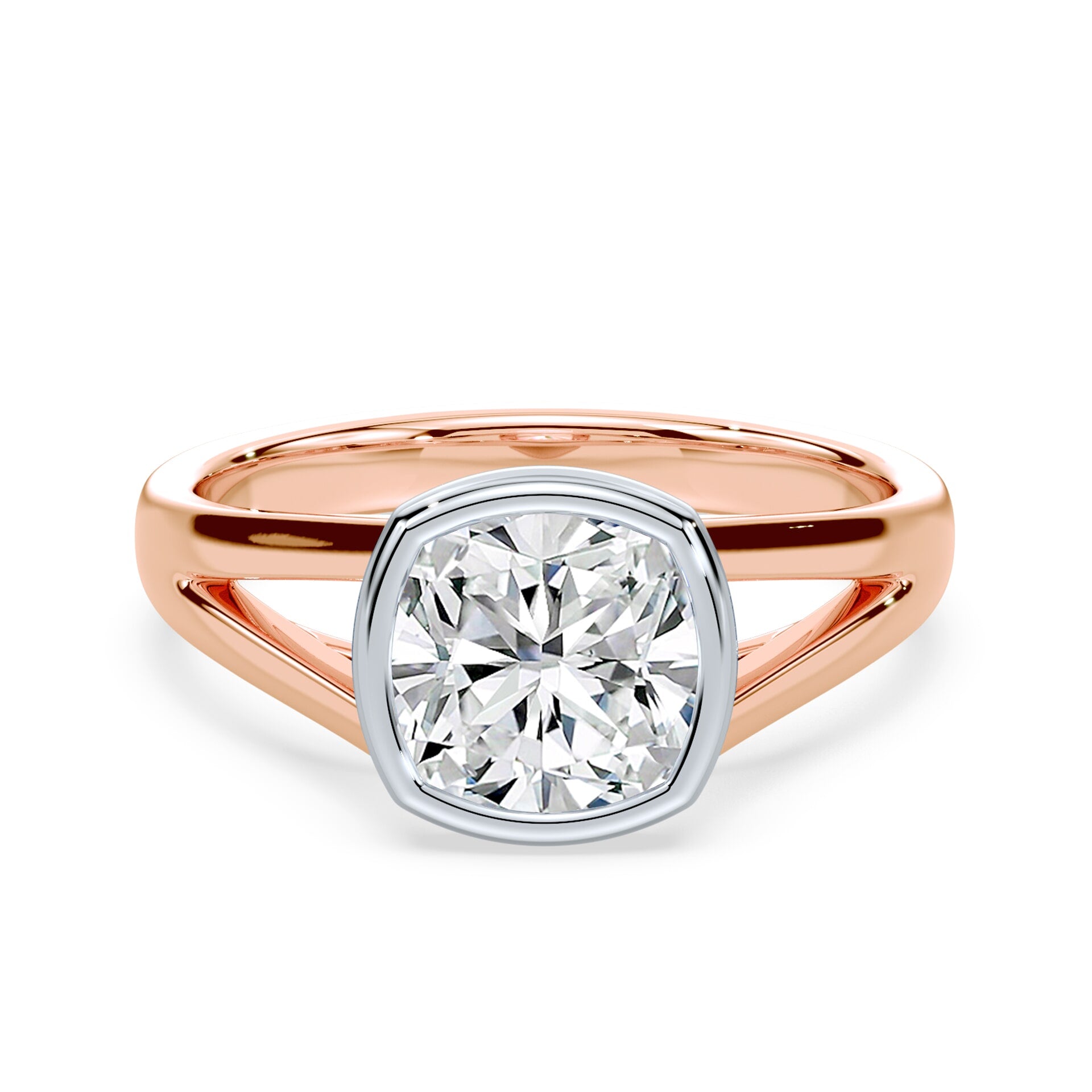 Cushion Cut Split Cathedral Bezel Ring – Plum