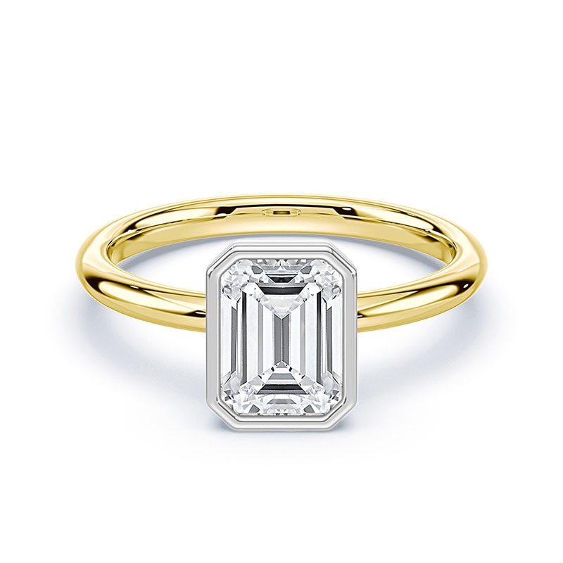Emerald Cut Bezel 2 Tone Yellow Diamond Ring – Plum