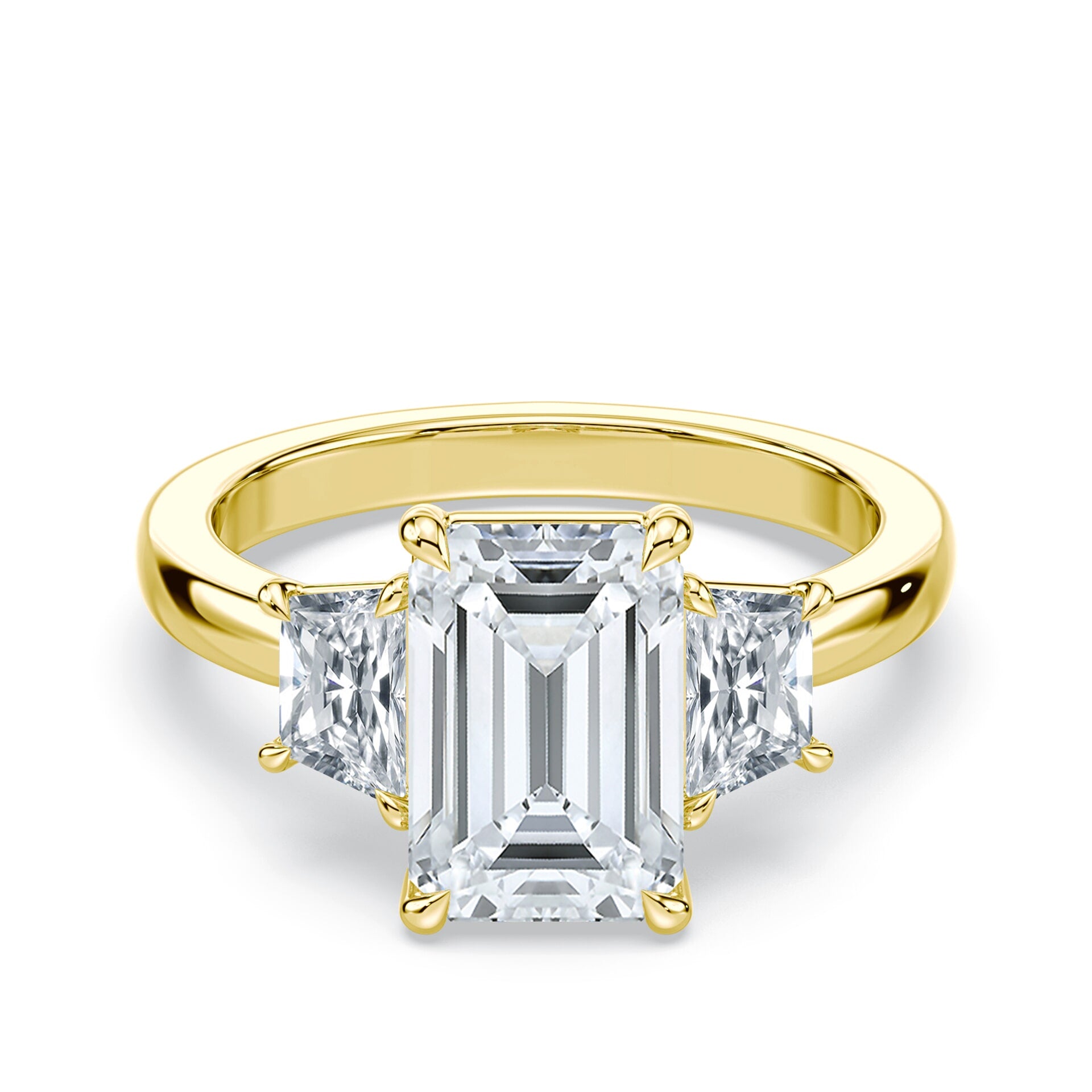 Emerald Cut Trapezoid Three Stone – Plum