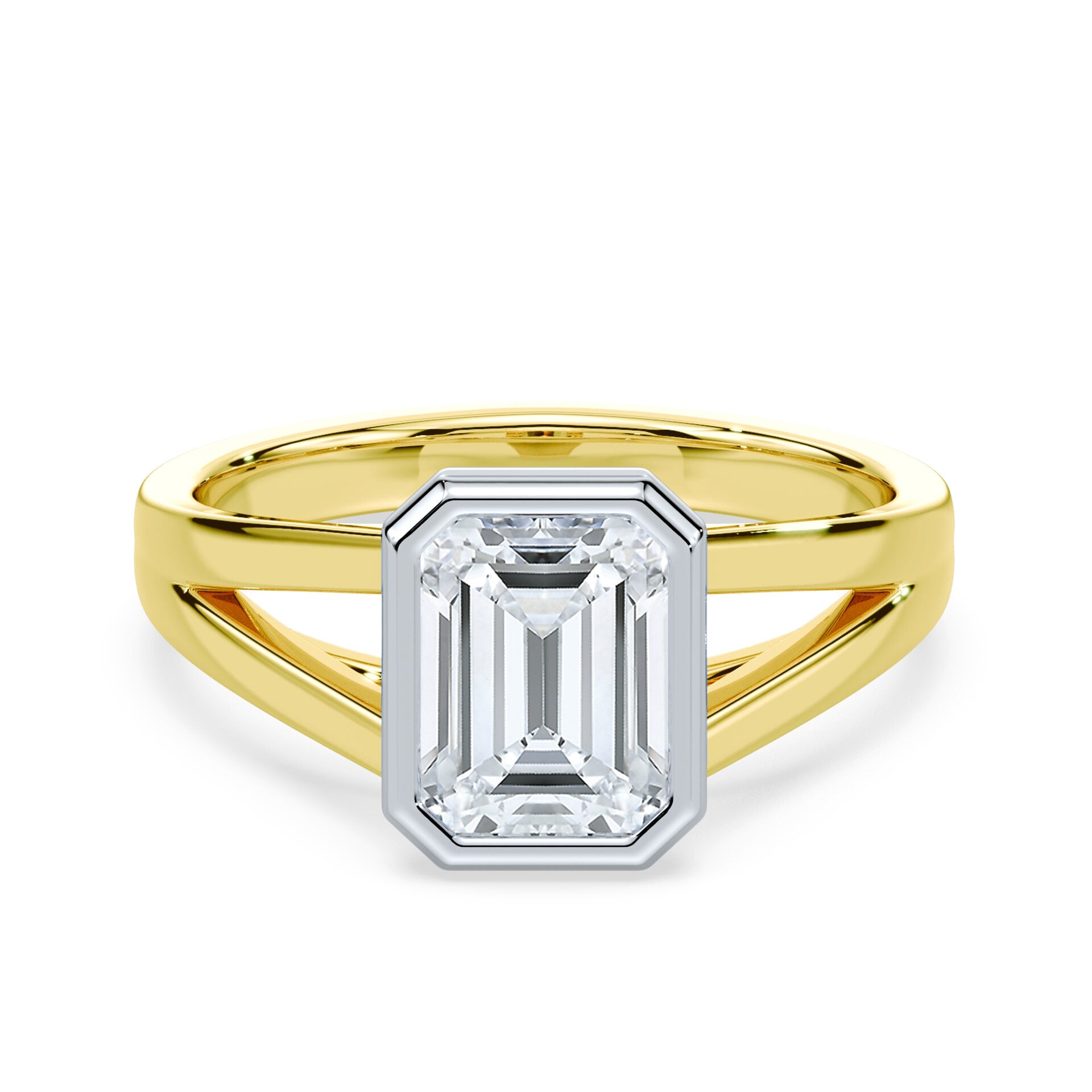 Emerald Cut Split Cathedral Bezel Ring – Plum