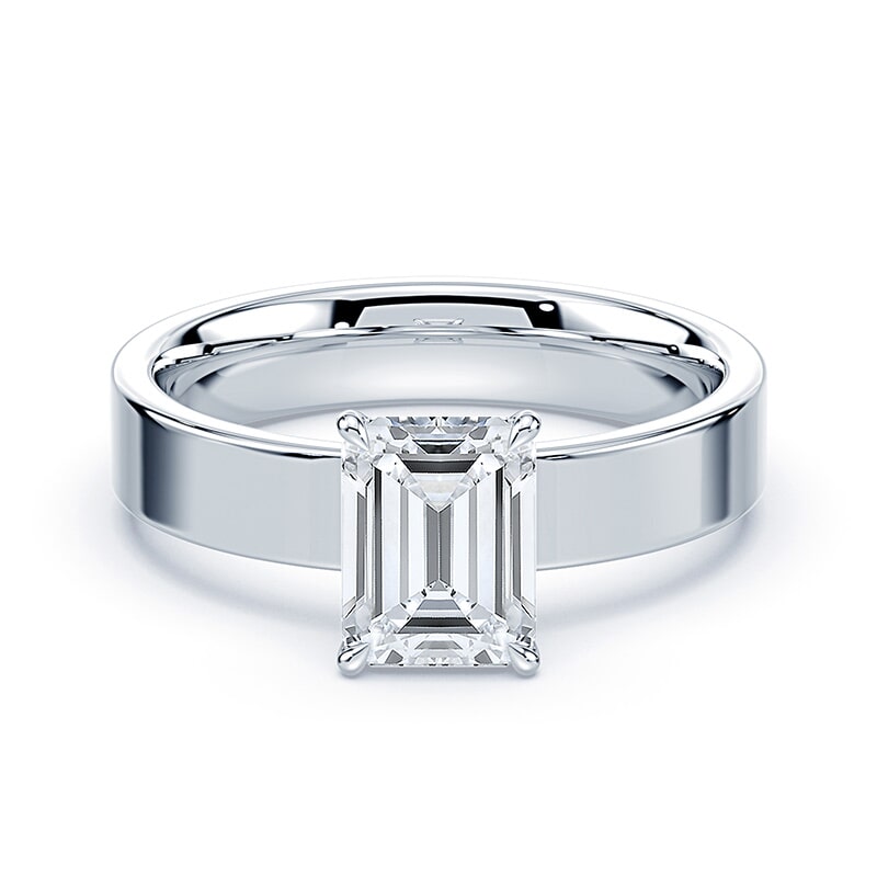 Low Profile Emerald Cut Classic Engagement Ring Wide Band Platinum – Plum