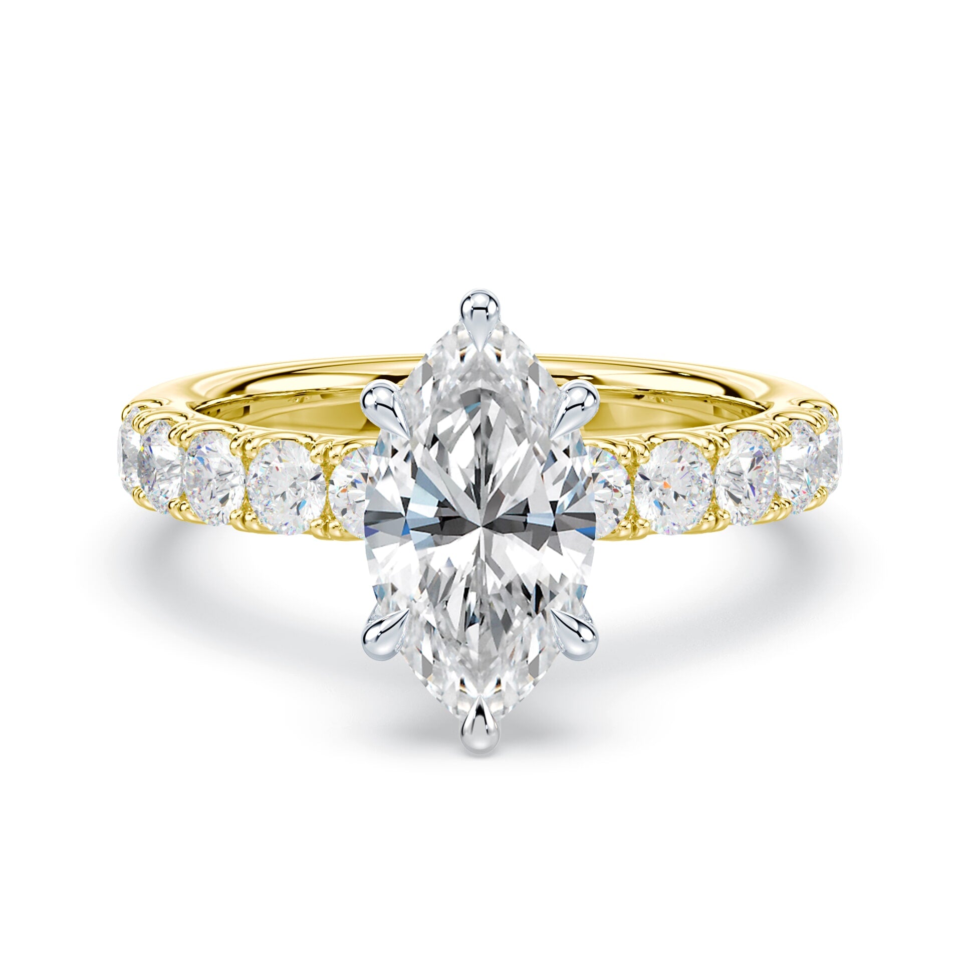 Two Tone Yellow Marquise Cut Wide Pave Ring | Plum Diamonds