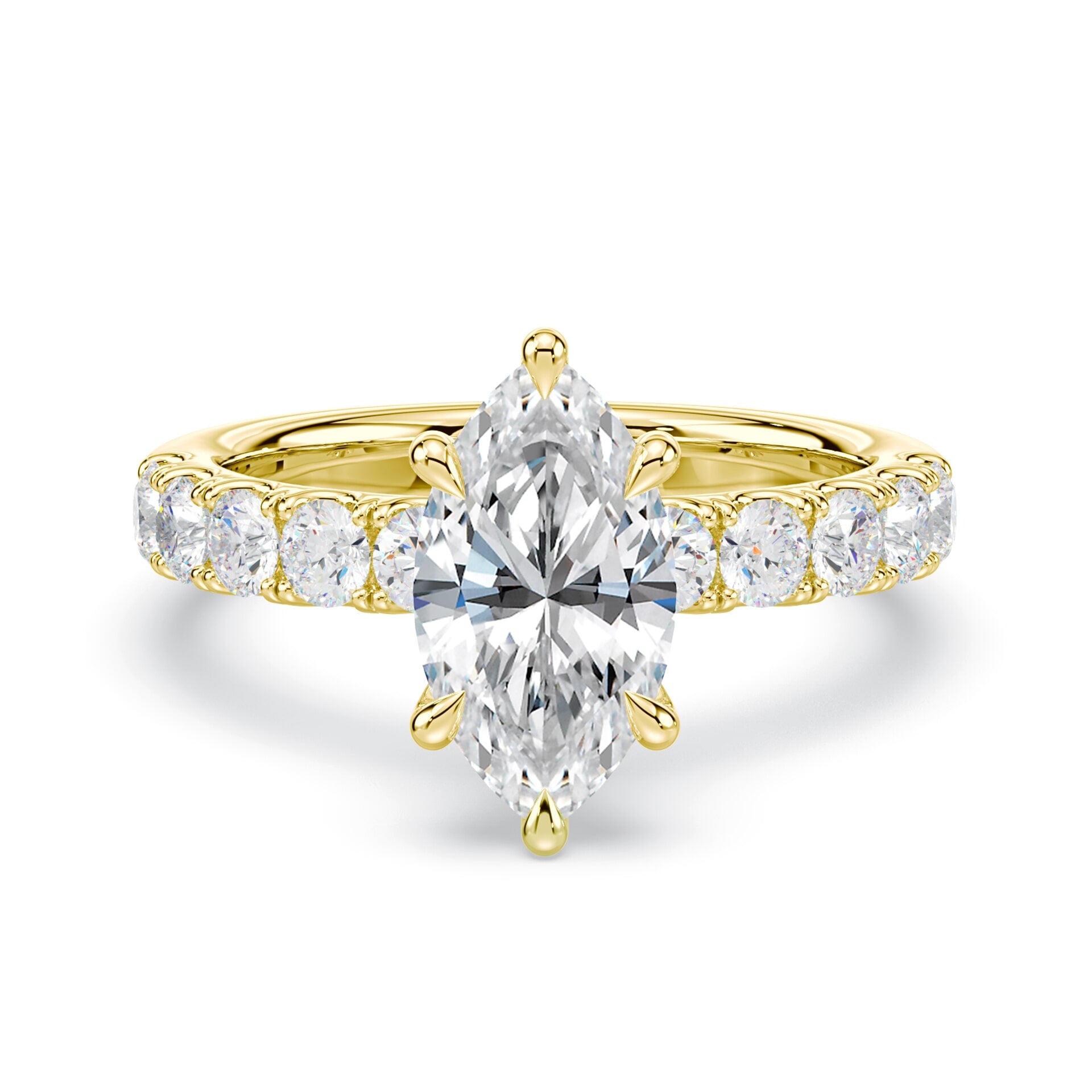 Yellow Gold Marquise Cut Wide Pave Ring | Plum Diamonds