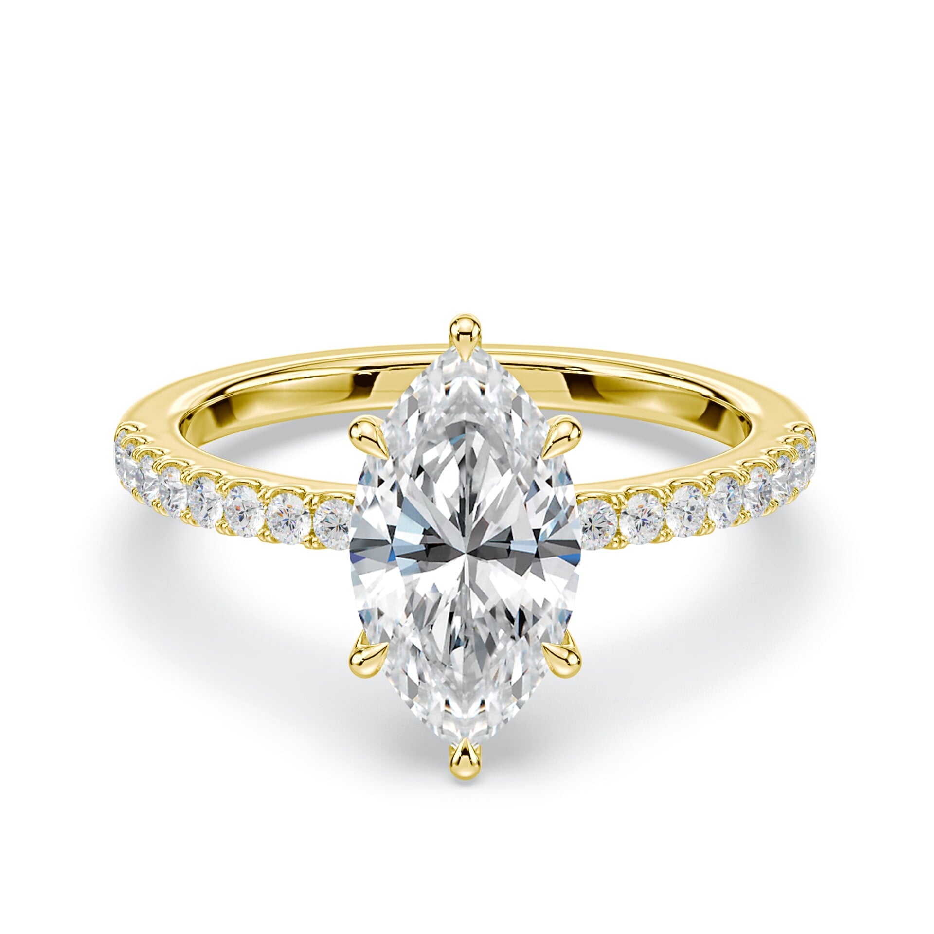 Yellow Gold Marquise Low Profile Pave Ring | Plum Diamonds