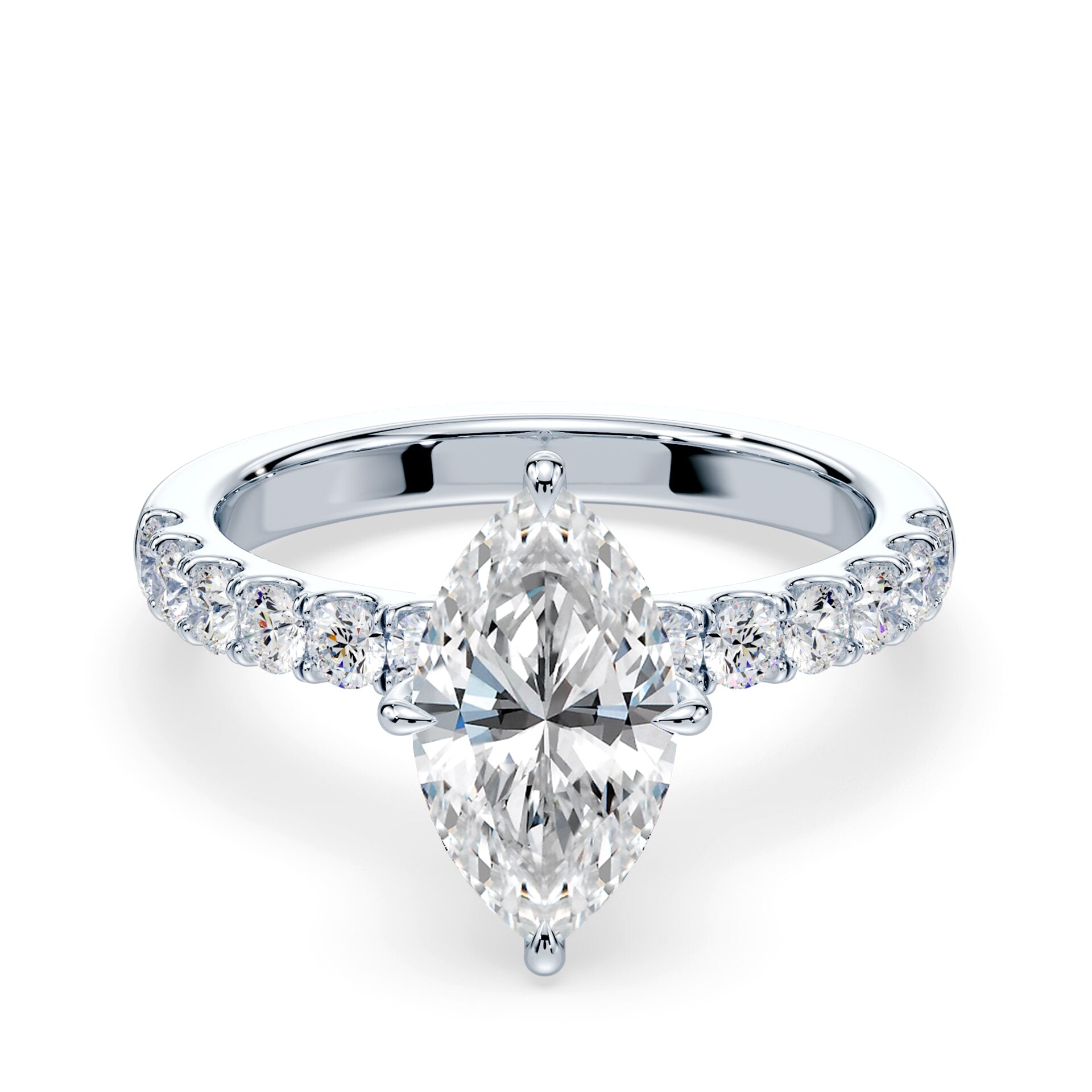 Marquise Hidden Halo Medium Pave White Gold Ring – Plum
