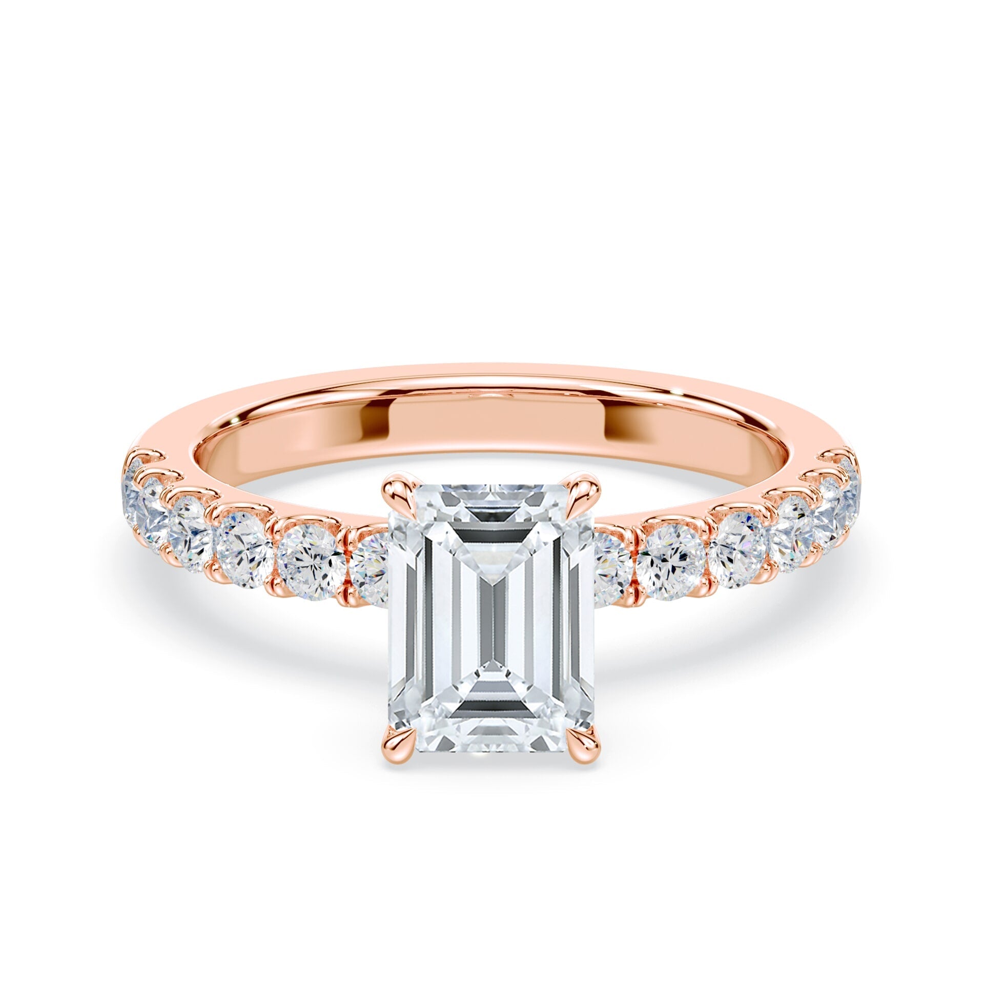 Emerald Cut Hidden Halo Medium Pave rose Gold Ring – Plum