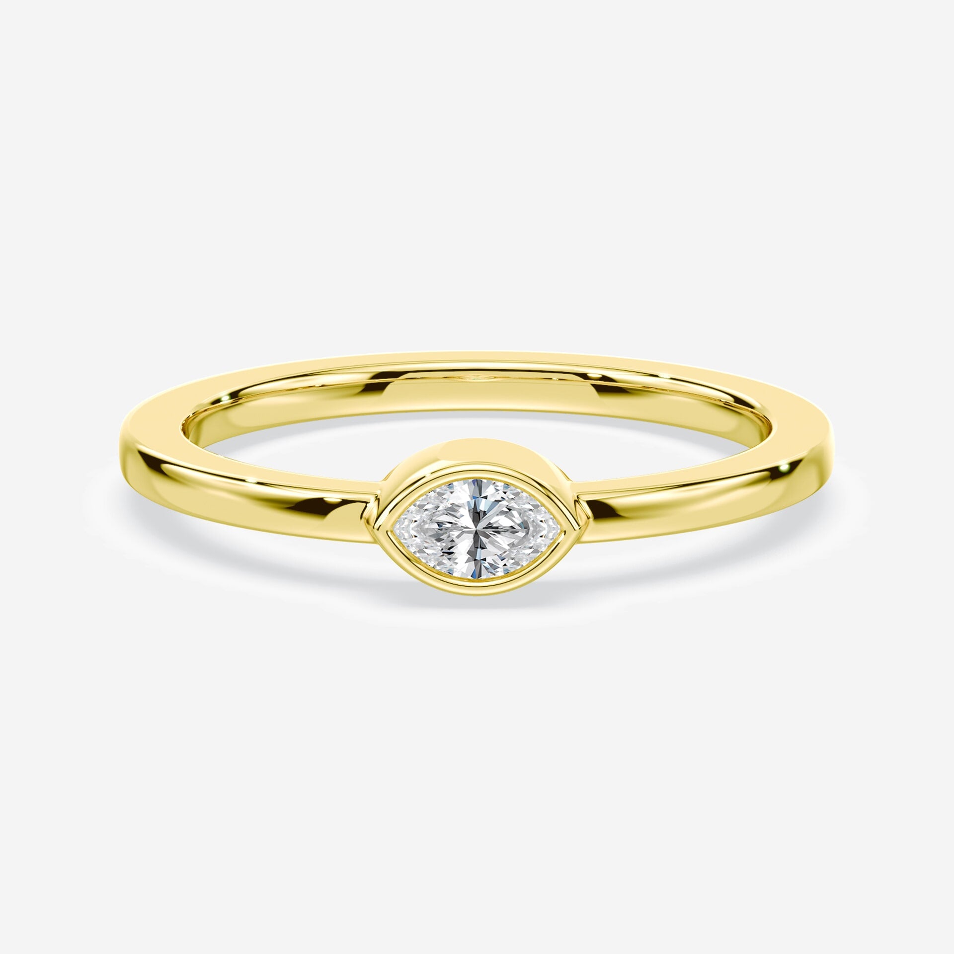 Marquise Cut Mini Bezel Yellow Gold Ring – Plum