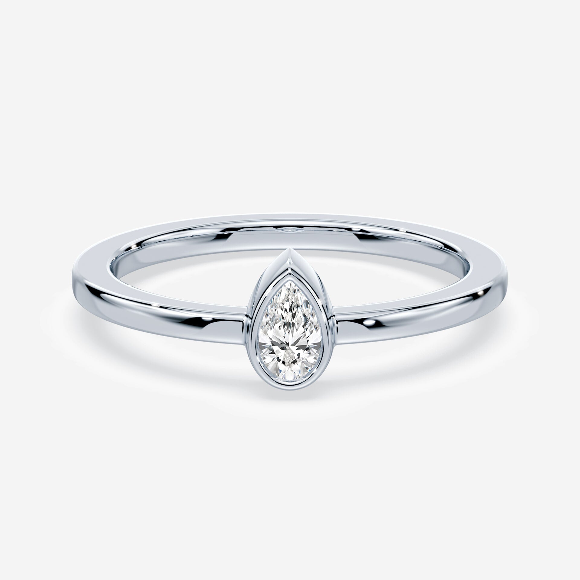 Pear Shaped Mini Bezel White Gold Ring – Plum