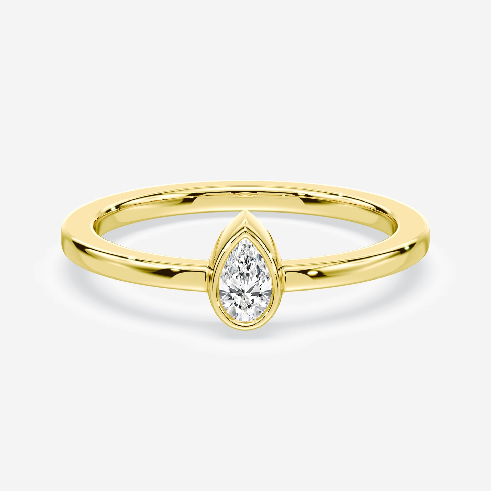 Pear Shaped Mini Bezel Yellow Gold Ring – Plum
