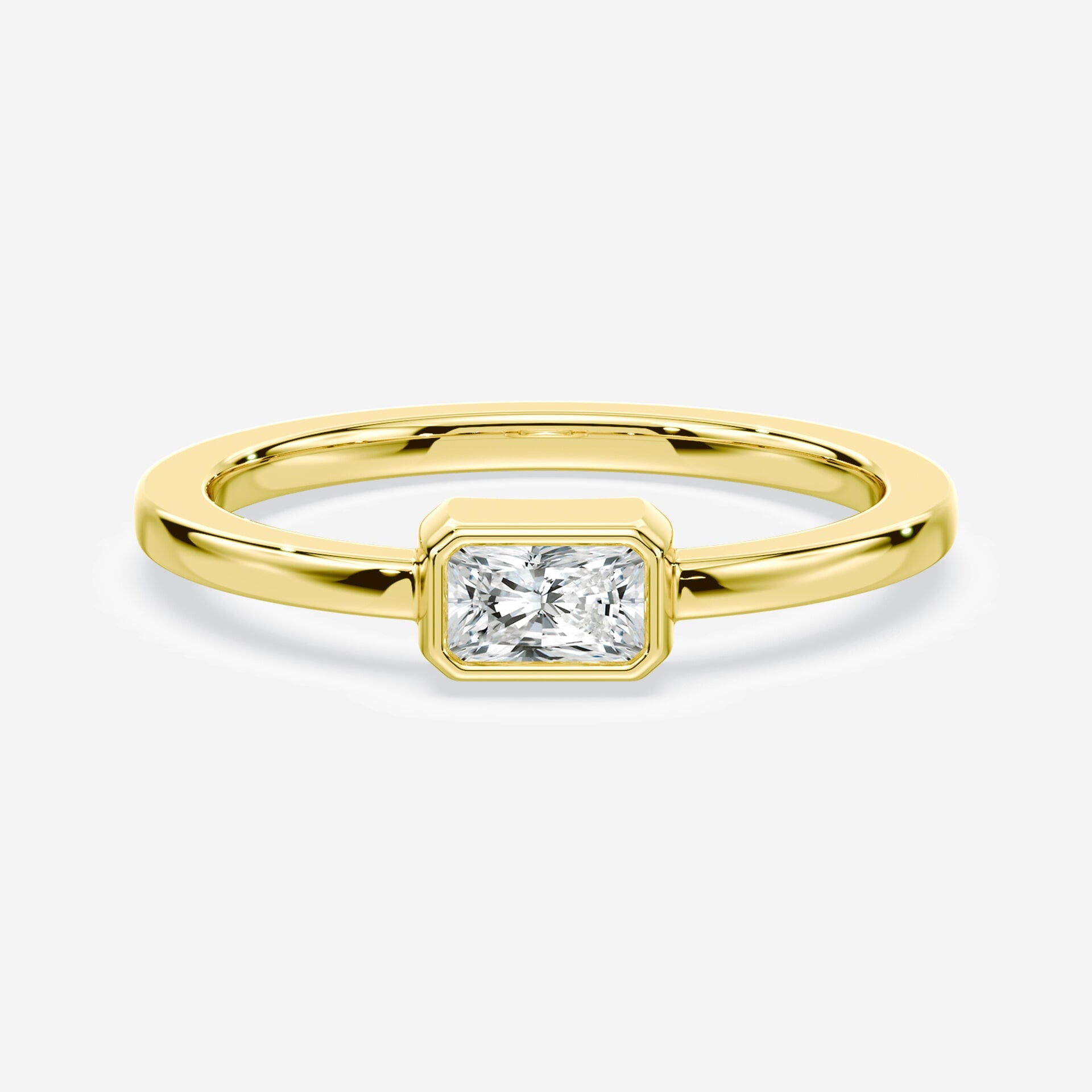 Radiant Cut Mini Bezel Yellow Gold Ring – Plum