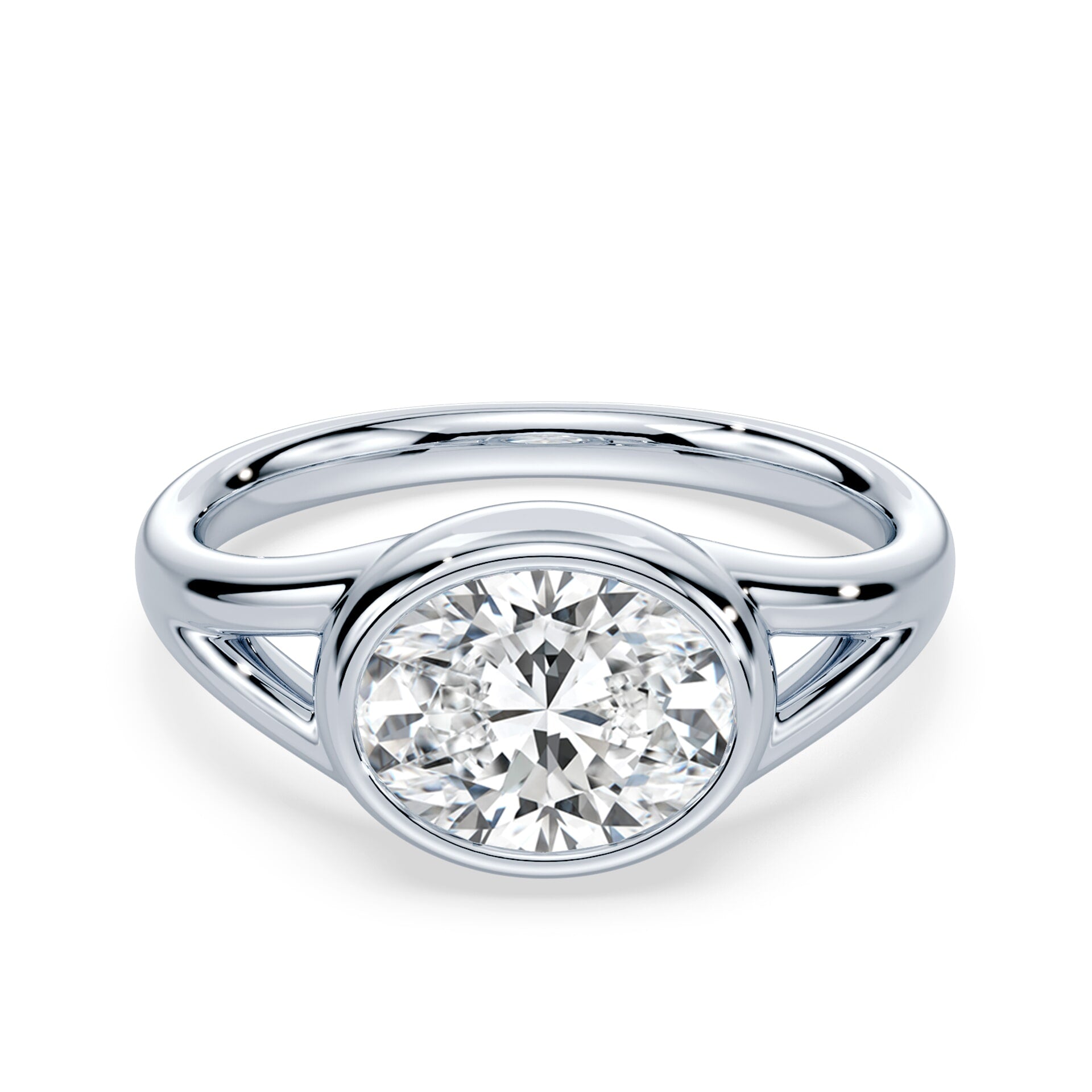 Platinum Oval East-West Bezel Ring | Plum Diamonds