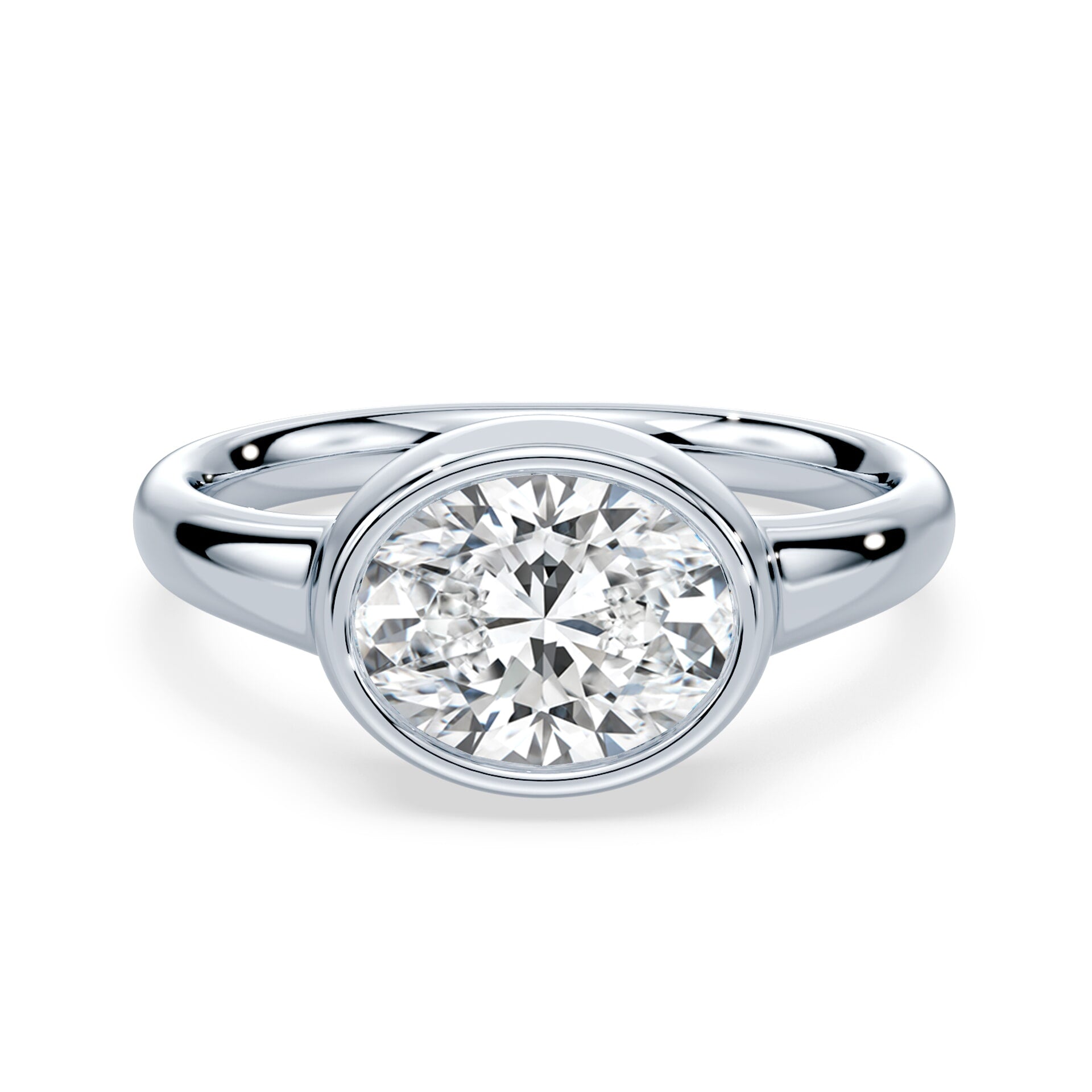 Platinum Oval East-West Bezel Ring | Plum Diamonds