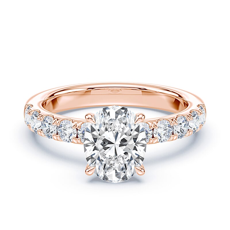 Oval Cut Engagement Ring Wide Diamond Band Rose Gold | Plum