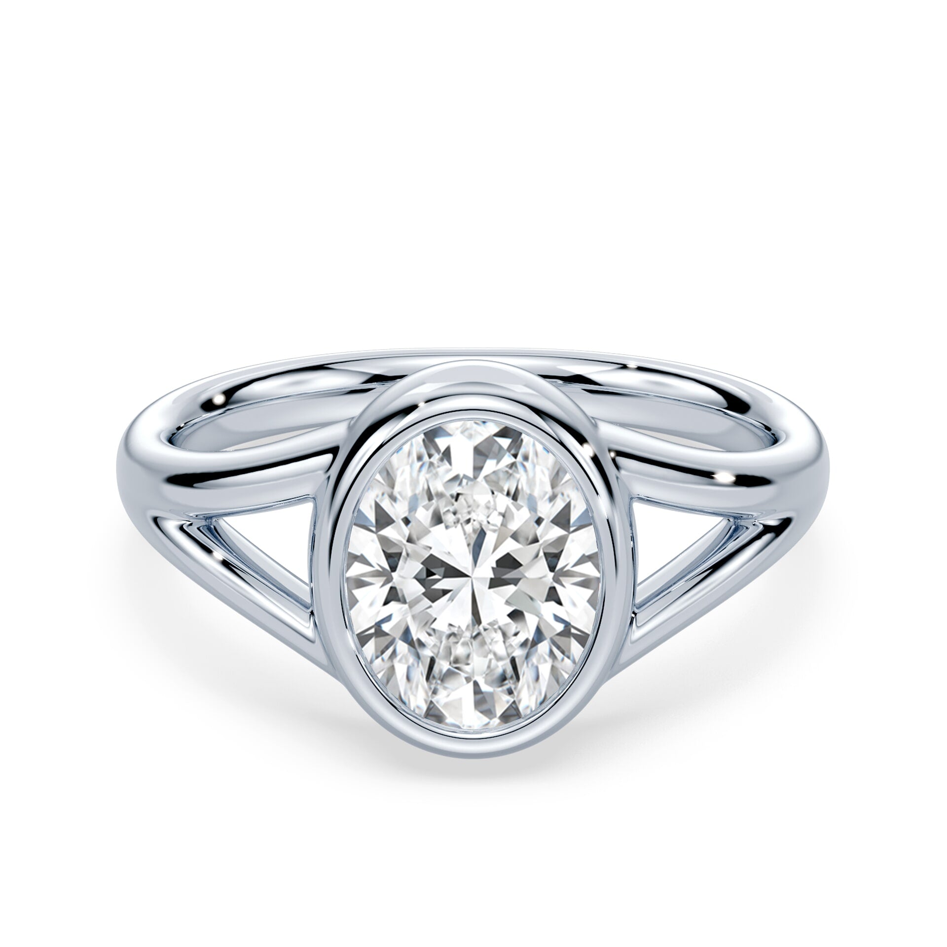 Oval Cut Bezel Set Platinum Engagement Ring | Plum Diamonds
