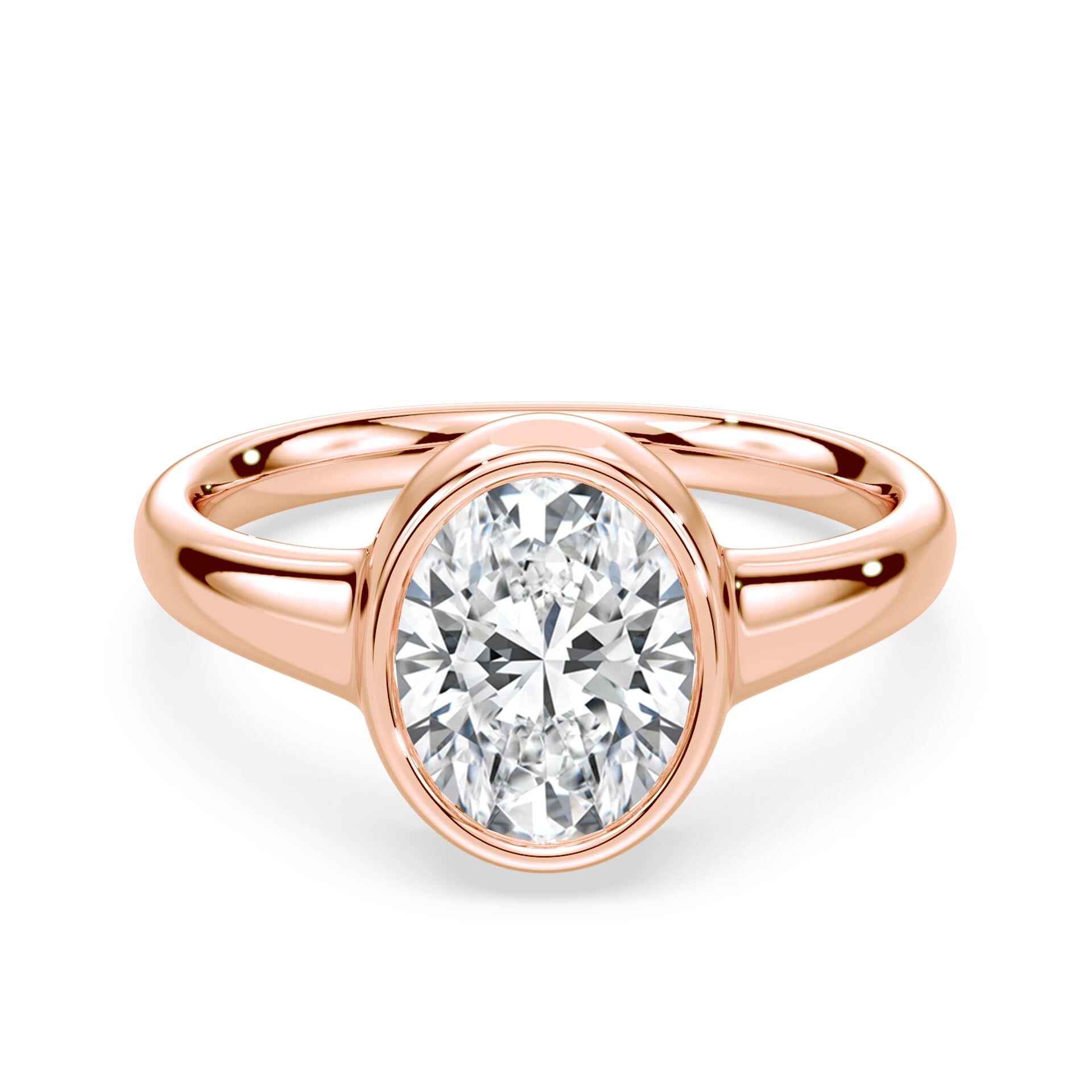Oval Cut Bezel Set Rose Gold Engagement Ring | Plum Diamonds