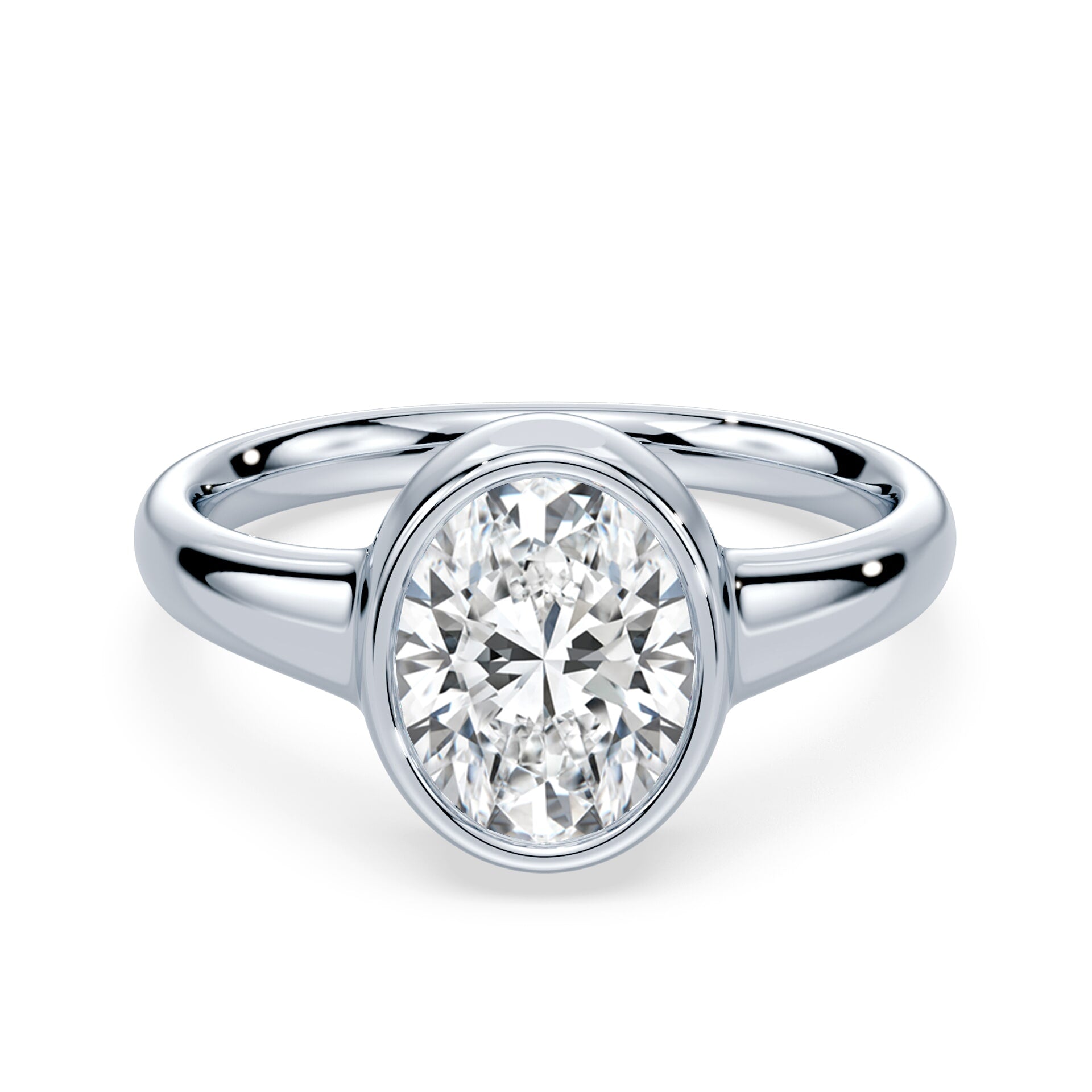 Oval Cut Bezel Set White Gold Engagement Ring | Plum