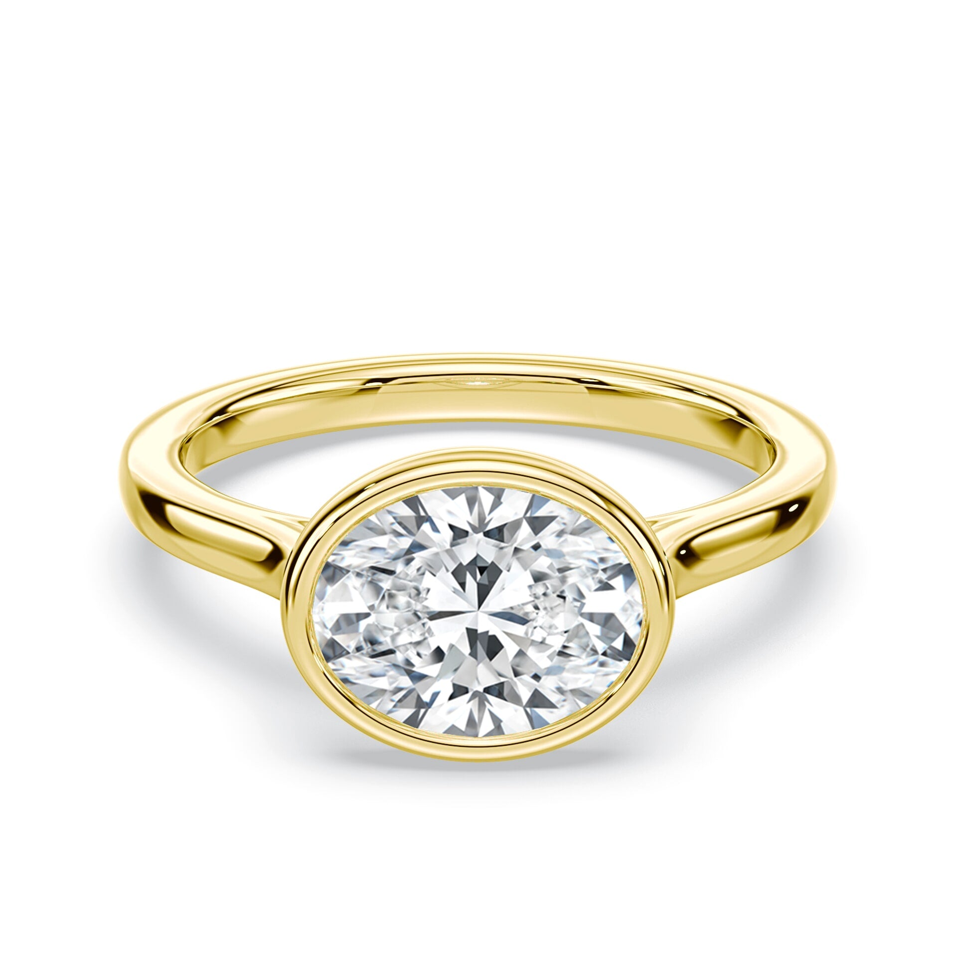 Yellow Gold Oval East-West Cathedral Bezel | Plum Diamonds