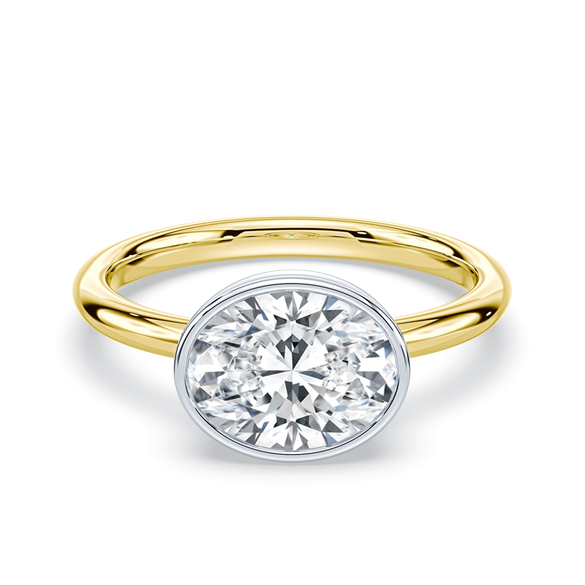 Two Tone Yellow Oval East-West Bezel Ring | Plum Diamonds