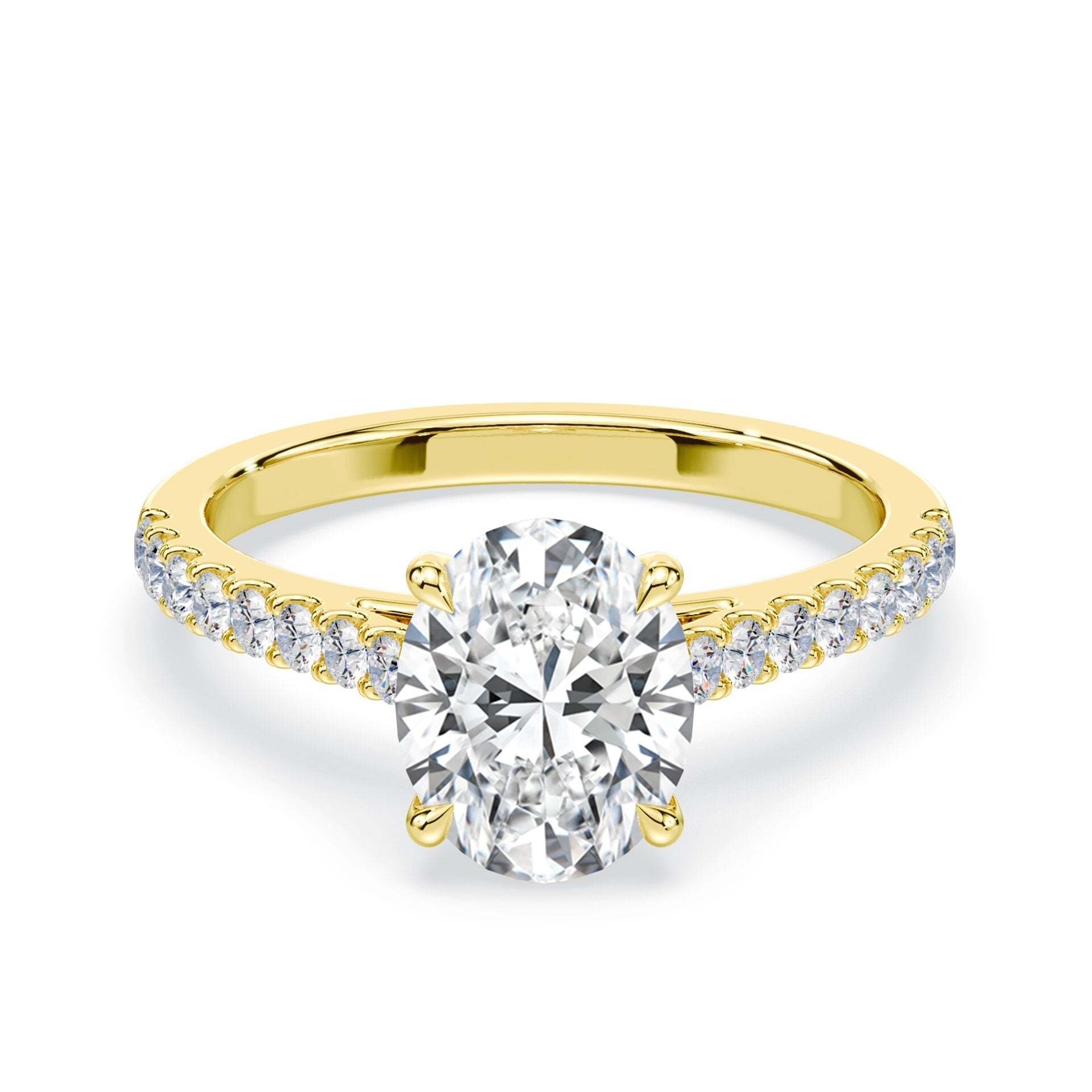 Oval Cut Pave Cathedral Yellow Gold Ring – Plum